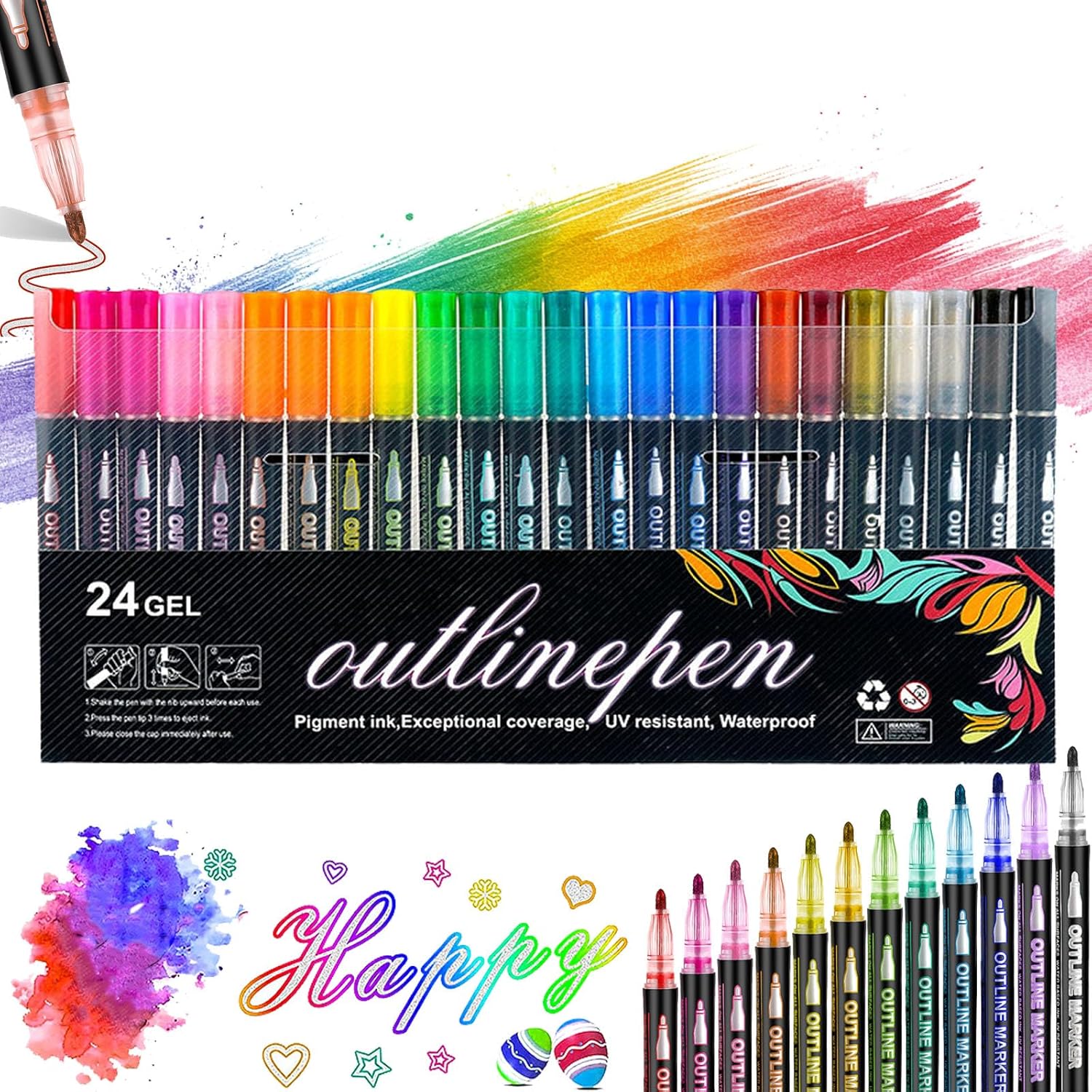 8/12/24/36/48 Colors Double Line Outliner Markers, Coloring Lightstick ...