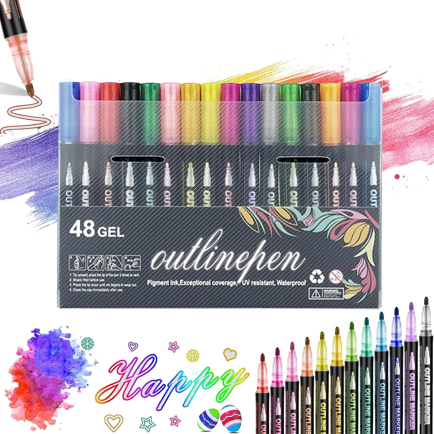 8/12/24/36/48 Colors Double Line Outliner Markers, Coloring Lightstick ...