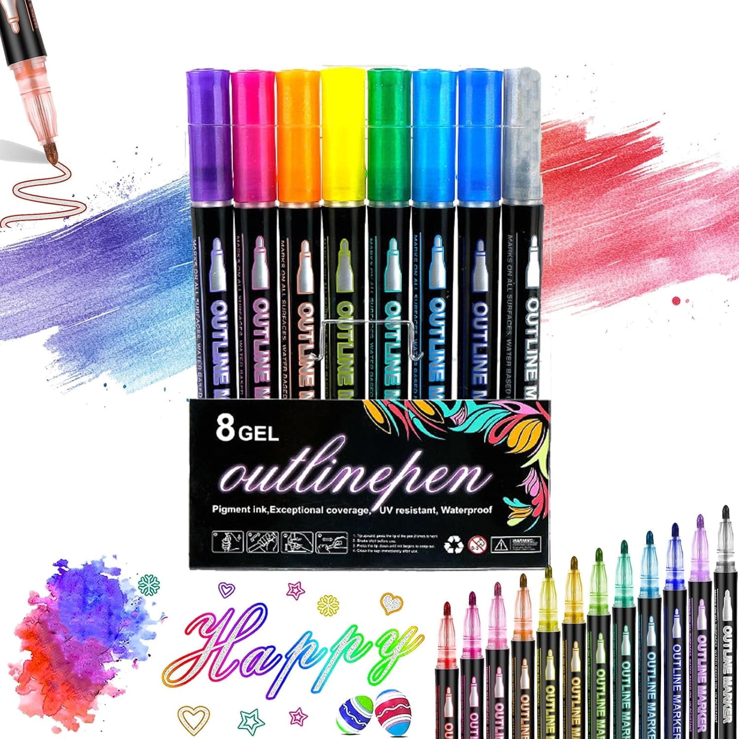 8/12/24/36/48 Colors Double Line Outliner Markers, Coloring Lightstick ...