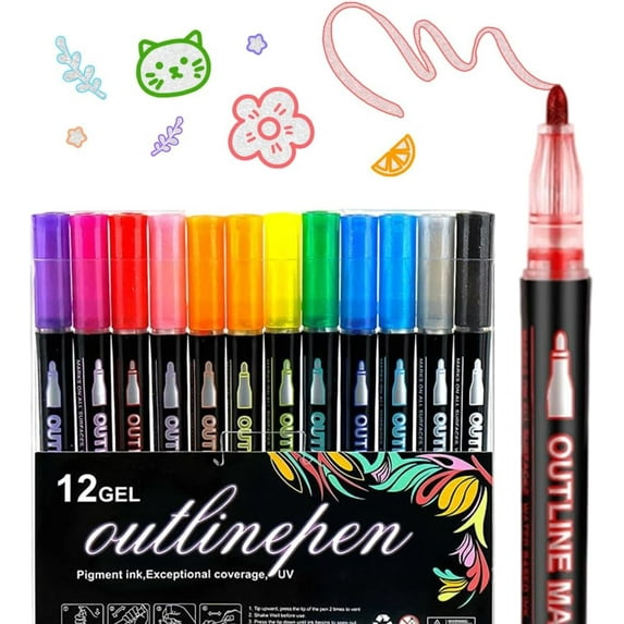 8/12/24/36/48 color dual-line outlining art markers, vibrant ink colors ...