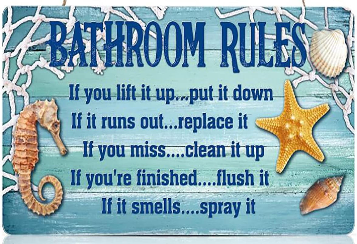 8"×12" Bathroom Decor Bathroom Rules Signs Wall Ocean Theme Beach ...