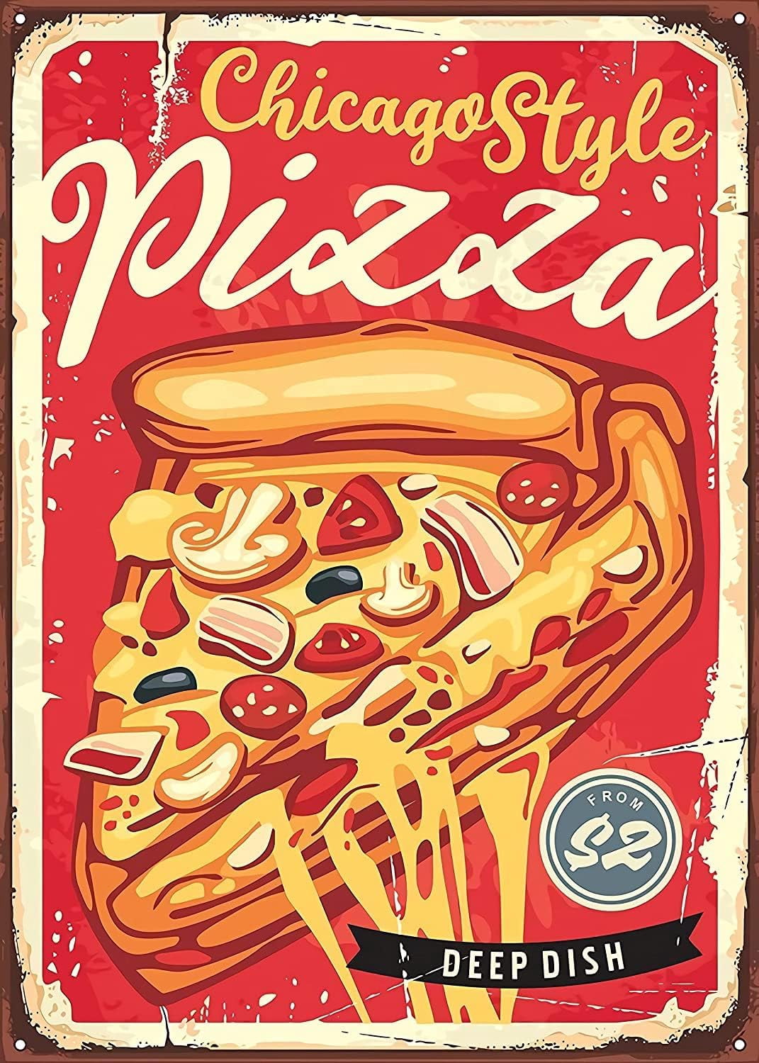 8"×12" Chicago Style Deep Dish Pizza Vintage For Pizzeria Restaurant ...