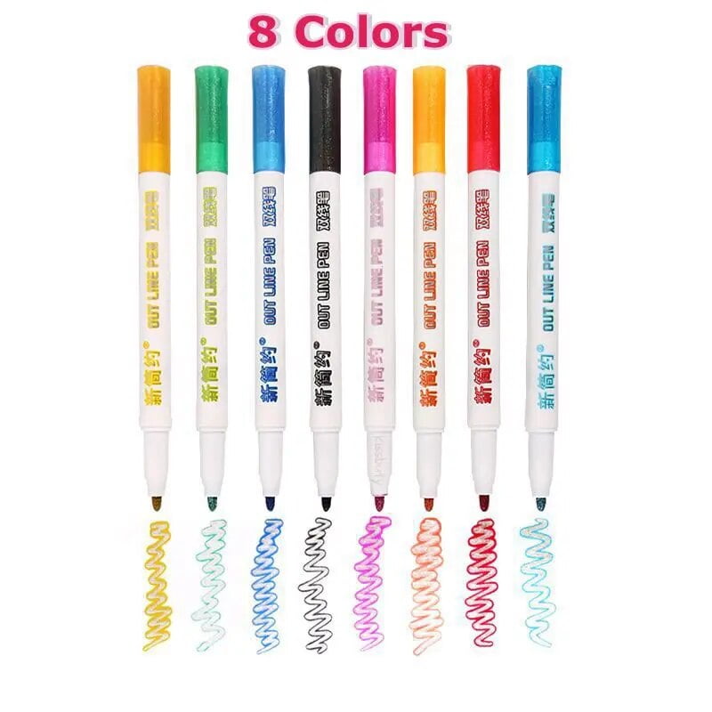 8/12 Colors Double Line Pen Outline Paint Marker Pens Diy Album ...