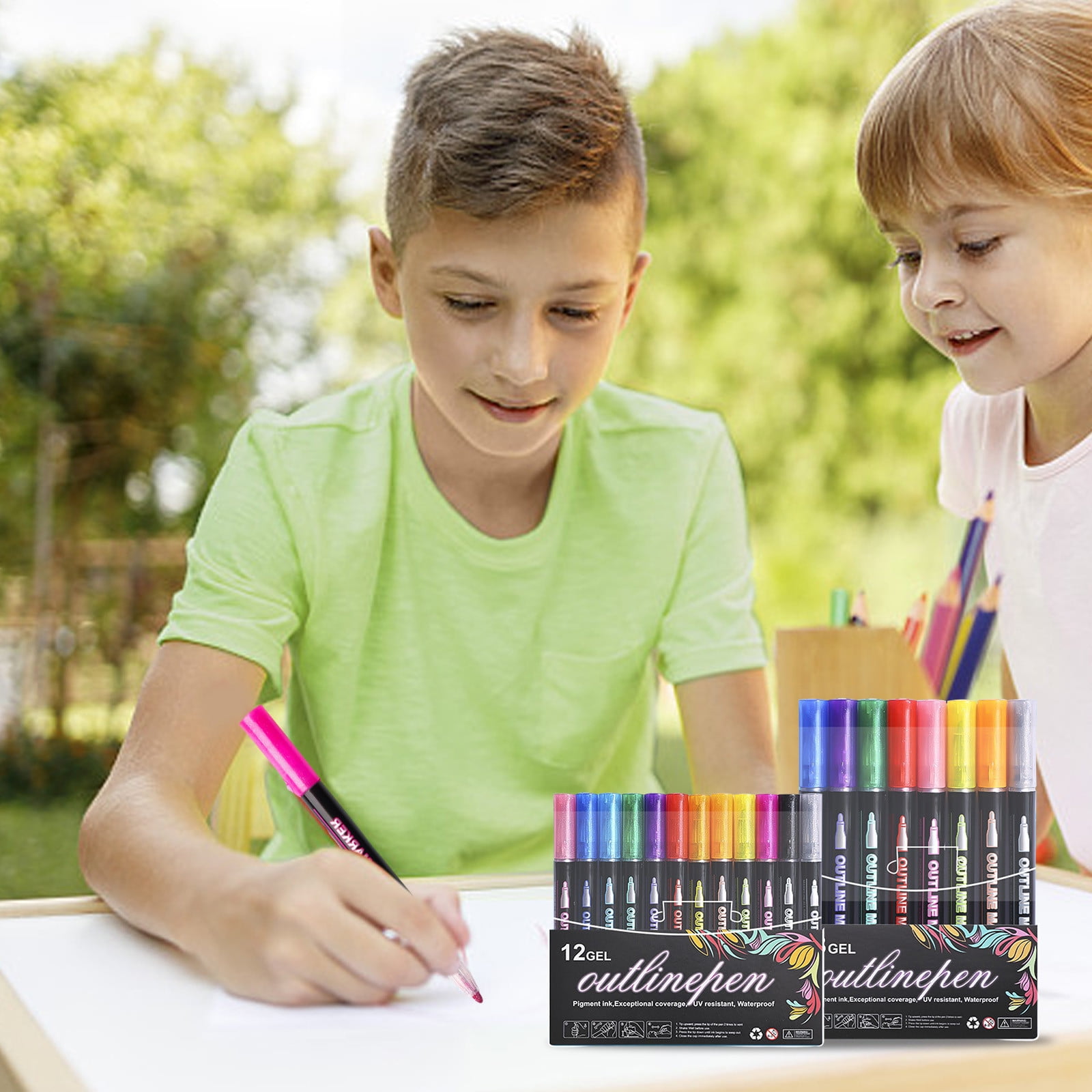 8-12 Colors Outline Markers Double Line Pens Diy Sketching Art Greeting ...