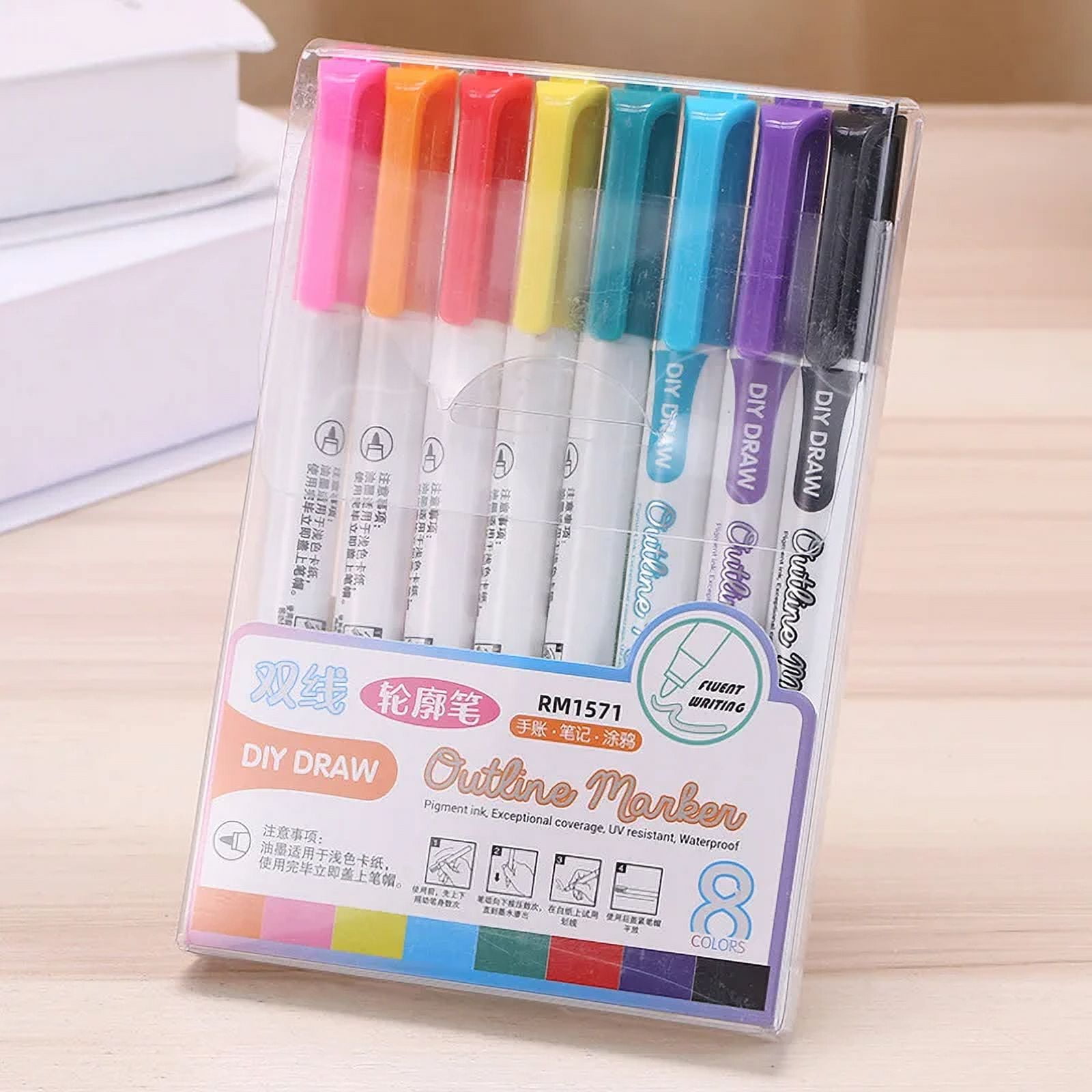 8/12 Colors Outline Markers Self Double Line Self Outline Metallic Pens ...