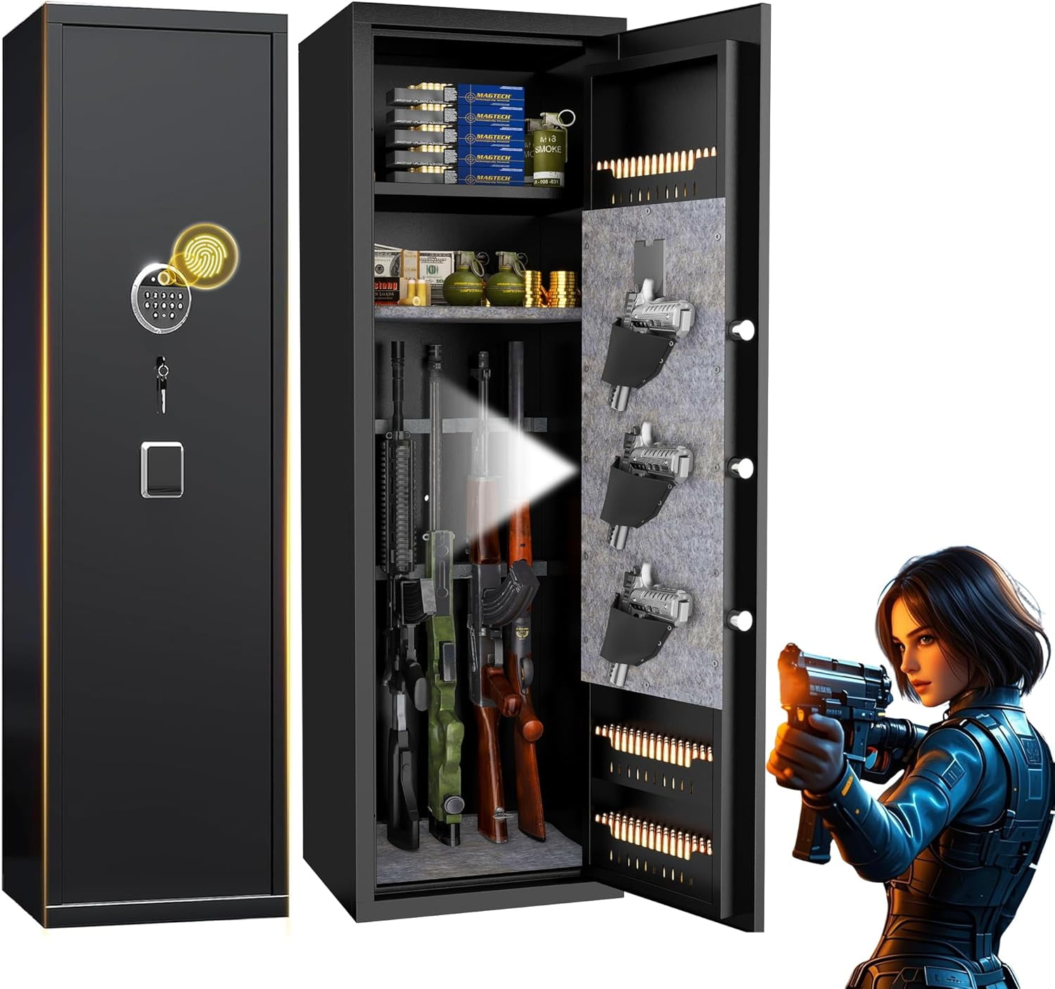 8-12 Fingerprint Gun Safe for Rifles and Pistols,No Assembly Required ...