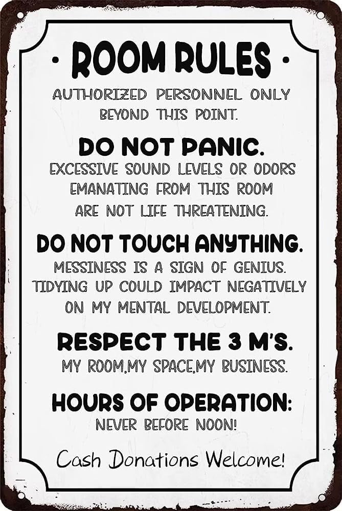8"×12" Funny Room Rules Tin Sign for Boys Girls, Bedroom Door Decor ...