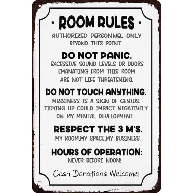 8"×12" Funny Room Rules Tin Sign for Boys Girls, Bedroom Door Decor ...