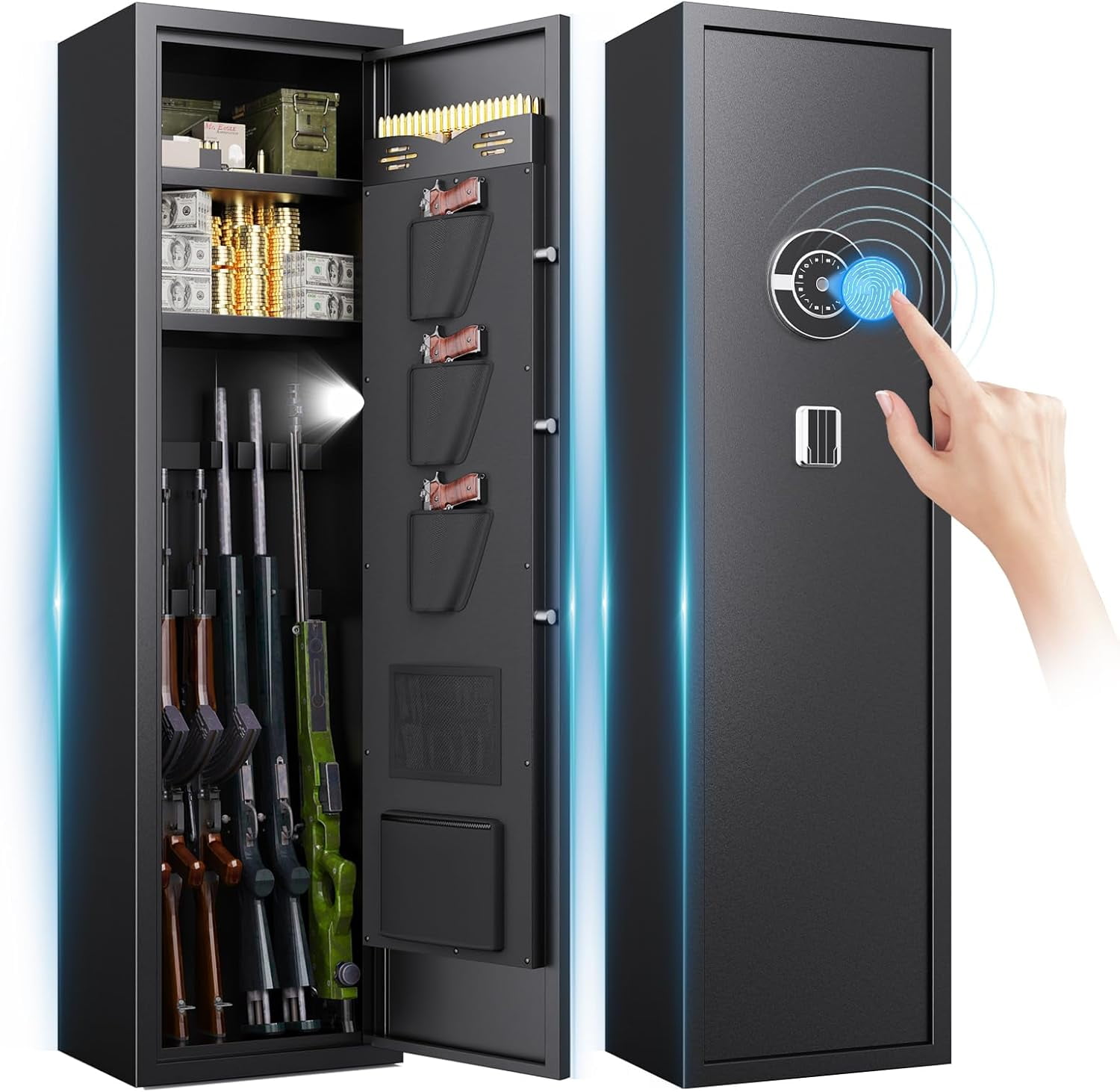 8-12 Gun Safe,Fireproof Gun Safe for Rifles and Pistols,No Assembly Required,Biometric ...