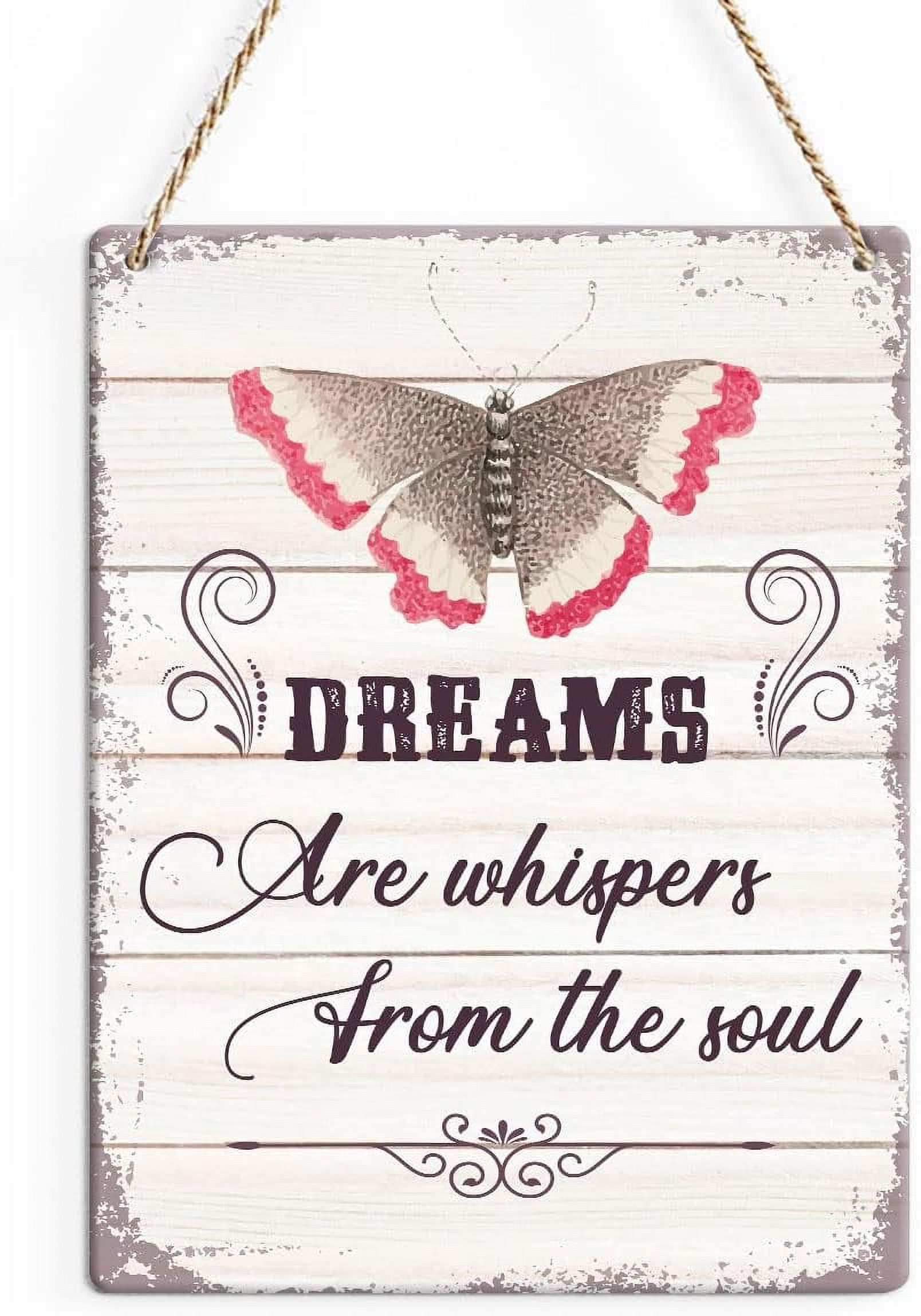 8"×12" Rustic Butterfly Dreams Are Whispers Wood Decor Sign, Inspirational Quote Printed Wall ...