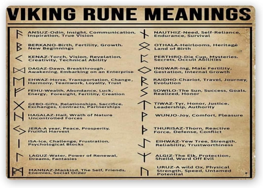 8"×12" Viking Rune Meaning Knowledge Metal Tin Sign Artwork Gift for ...