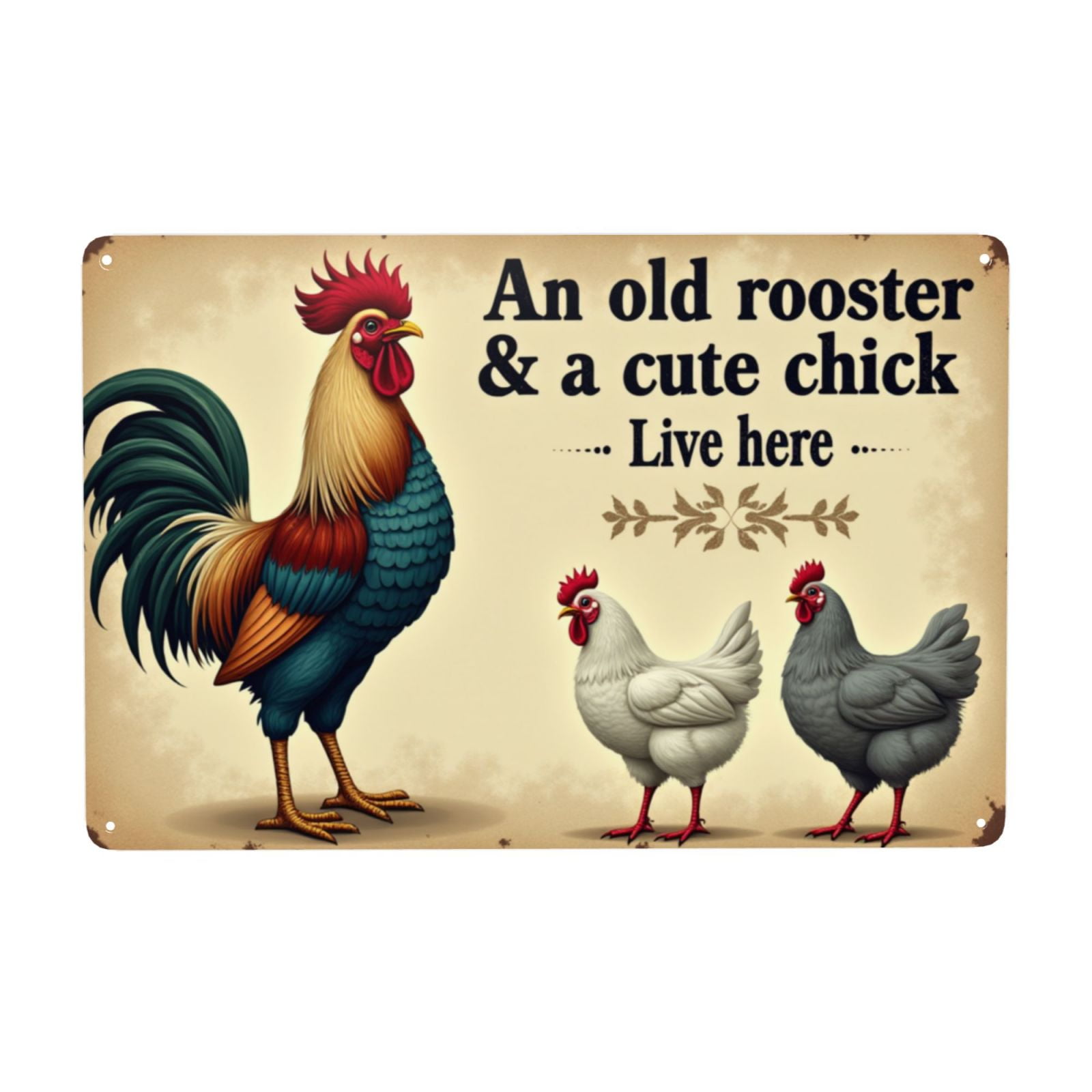 8×12 inch Vintage Chicken Coop Metal Signs - An Old Rooster & A Cute ...
