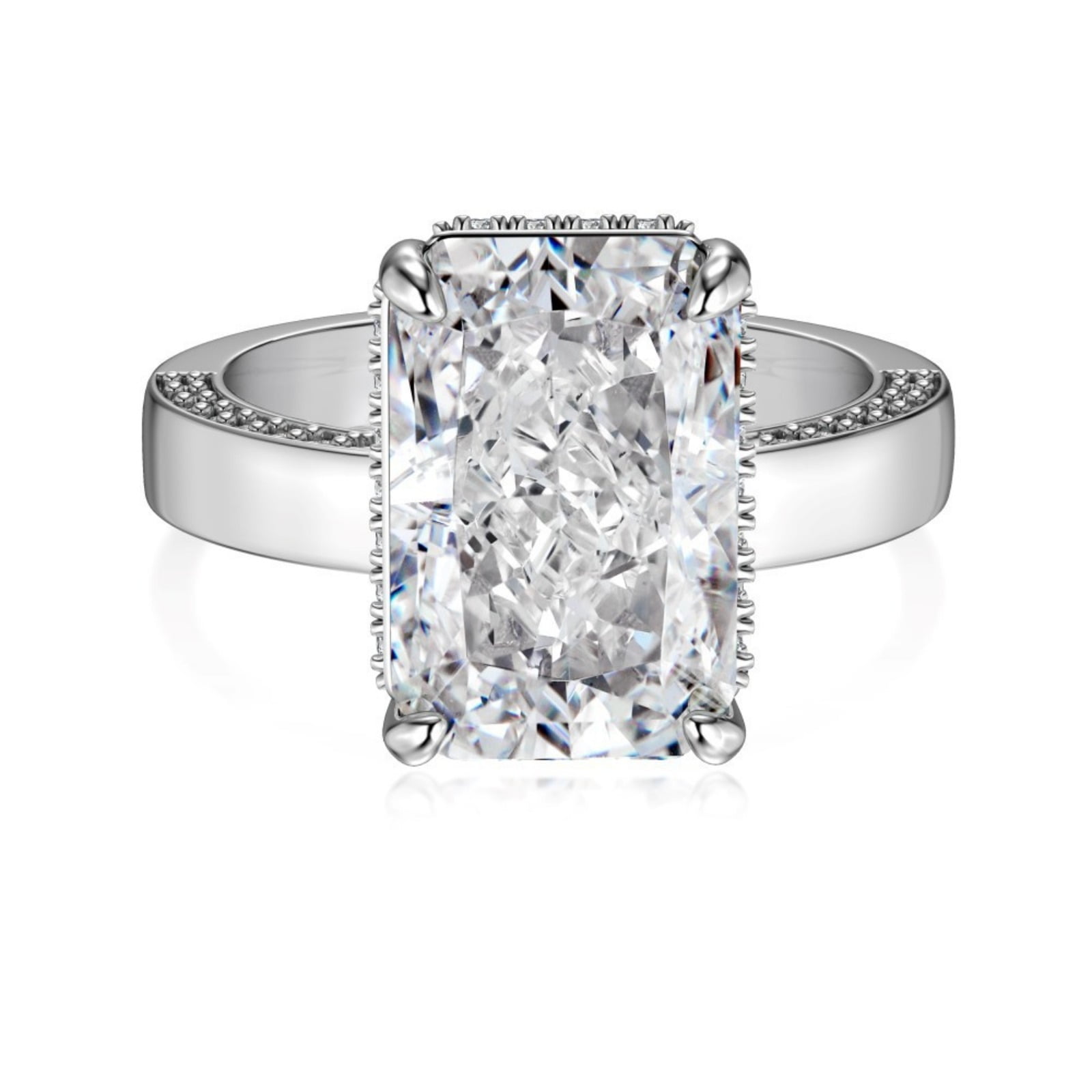 8×12MM 925 Sterling Silver Radiant Cut Ring Yellow Wedding Engagement Rings for Women CZ Crushed ...