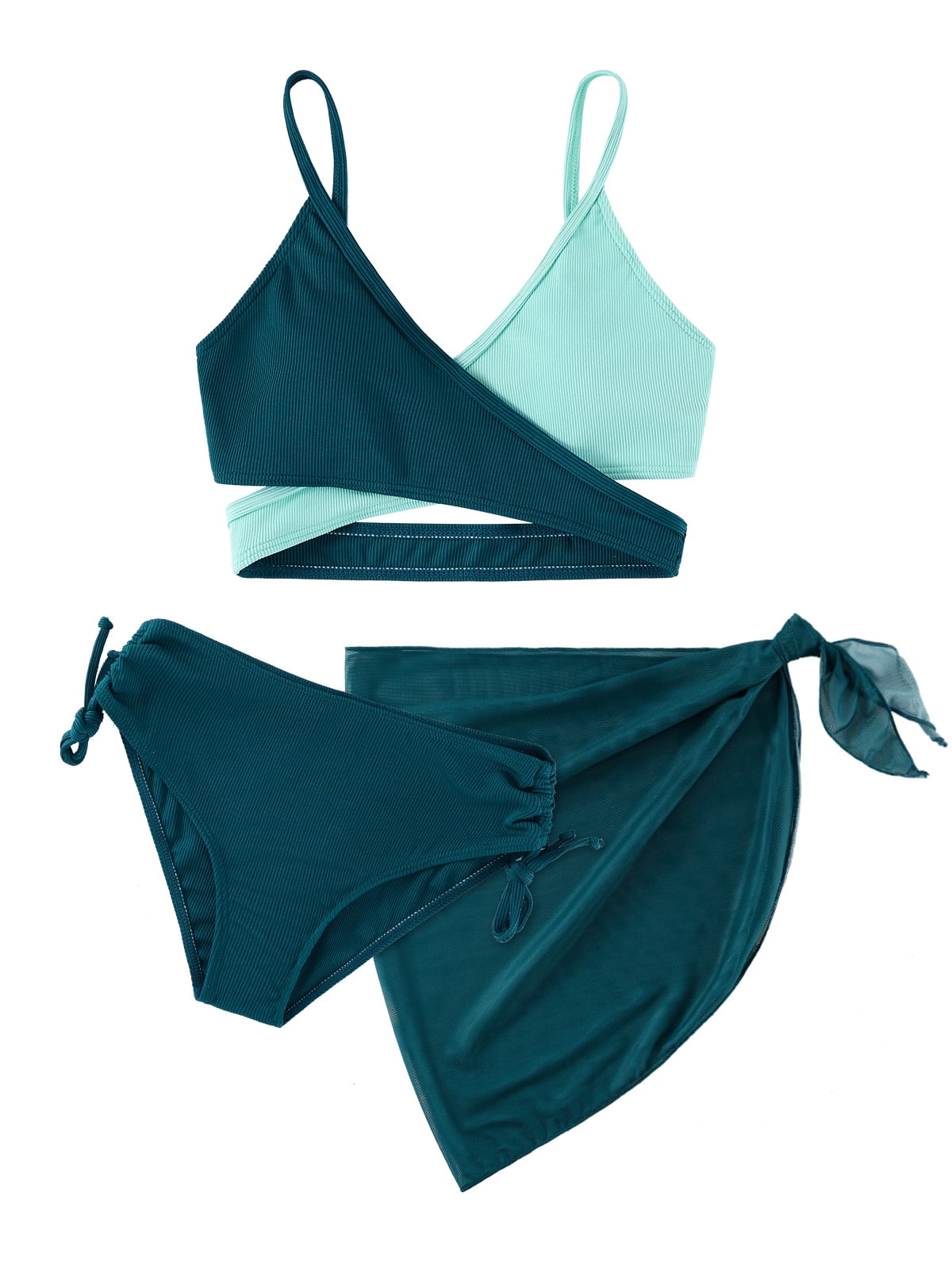 8-12T Little Girl's 3 Pieces Bikini Kids Wrap Criss Cross Swimsuit ...