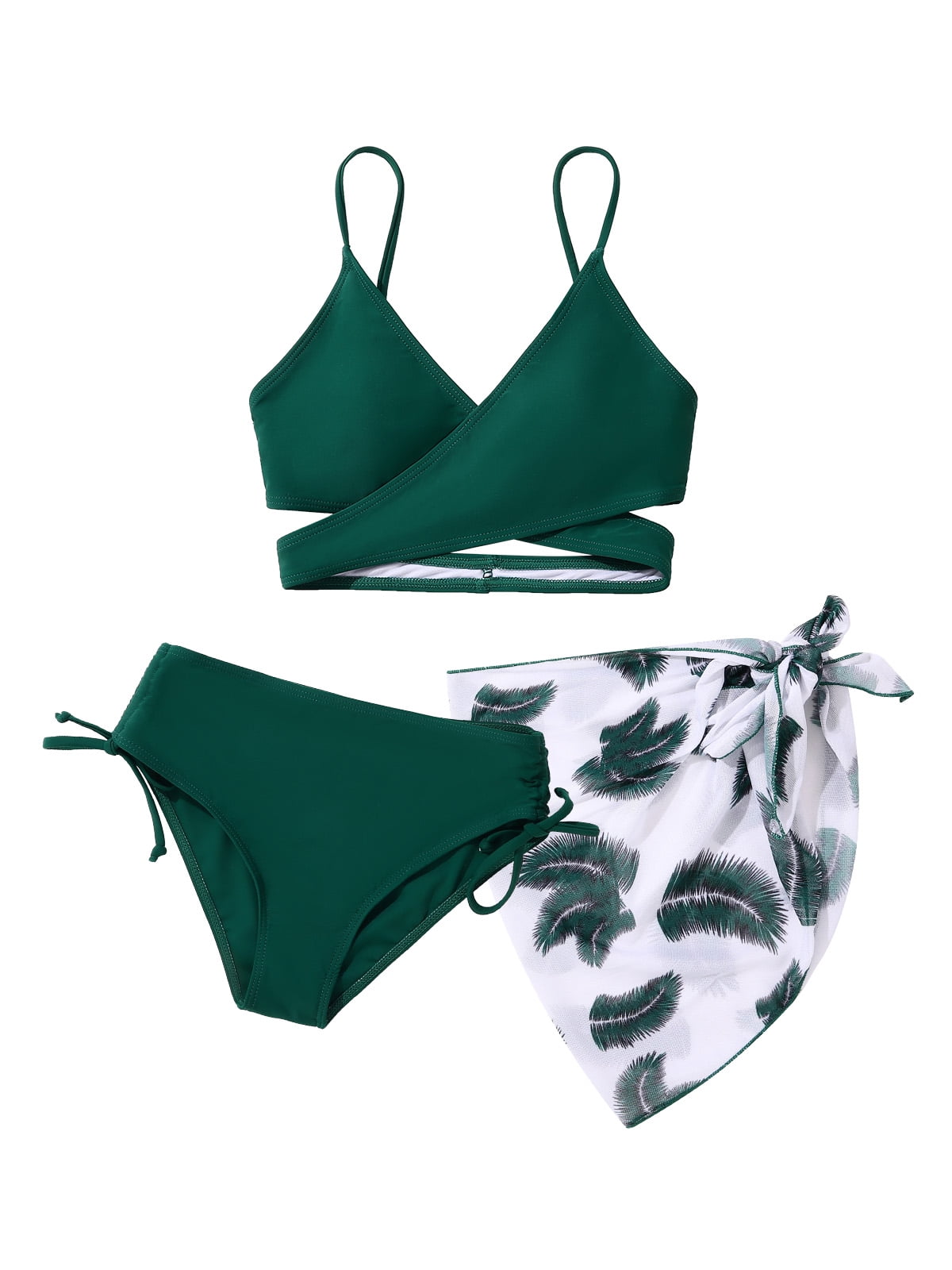 8-12T Little Girl's 3 Pieces Bikini Kids Wrap Criss Cross Swimsuit ...