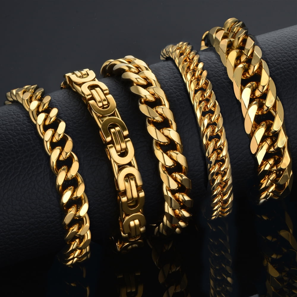 8-14mm Chunky Miami Curb Chain Bracelet for Men, 14K Yellow Gold Cuban ...