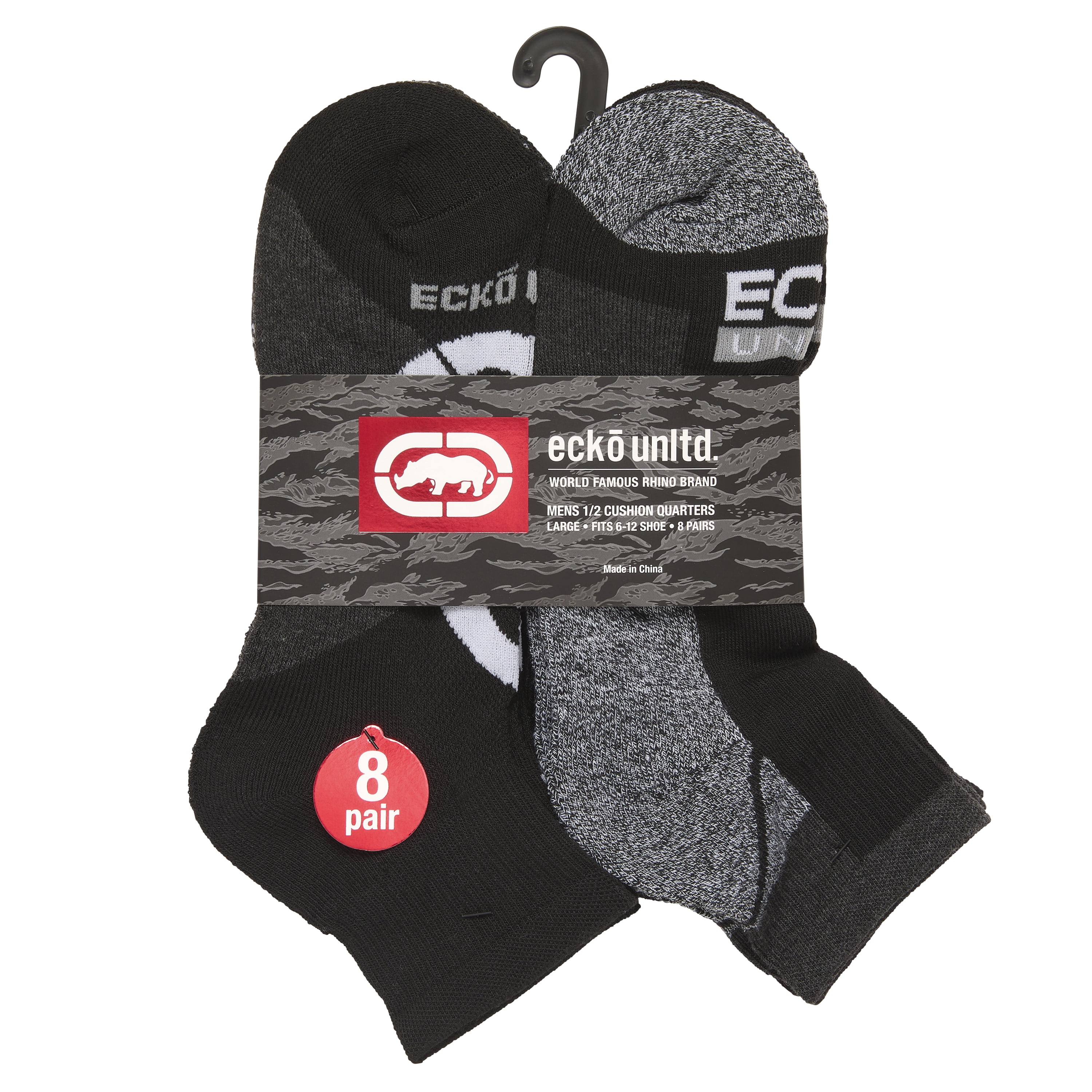 8-16 Pairs of Ecko Men's Half Cushion Quarter Athletic Socks 10-13 ...
