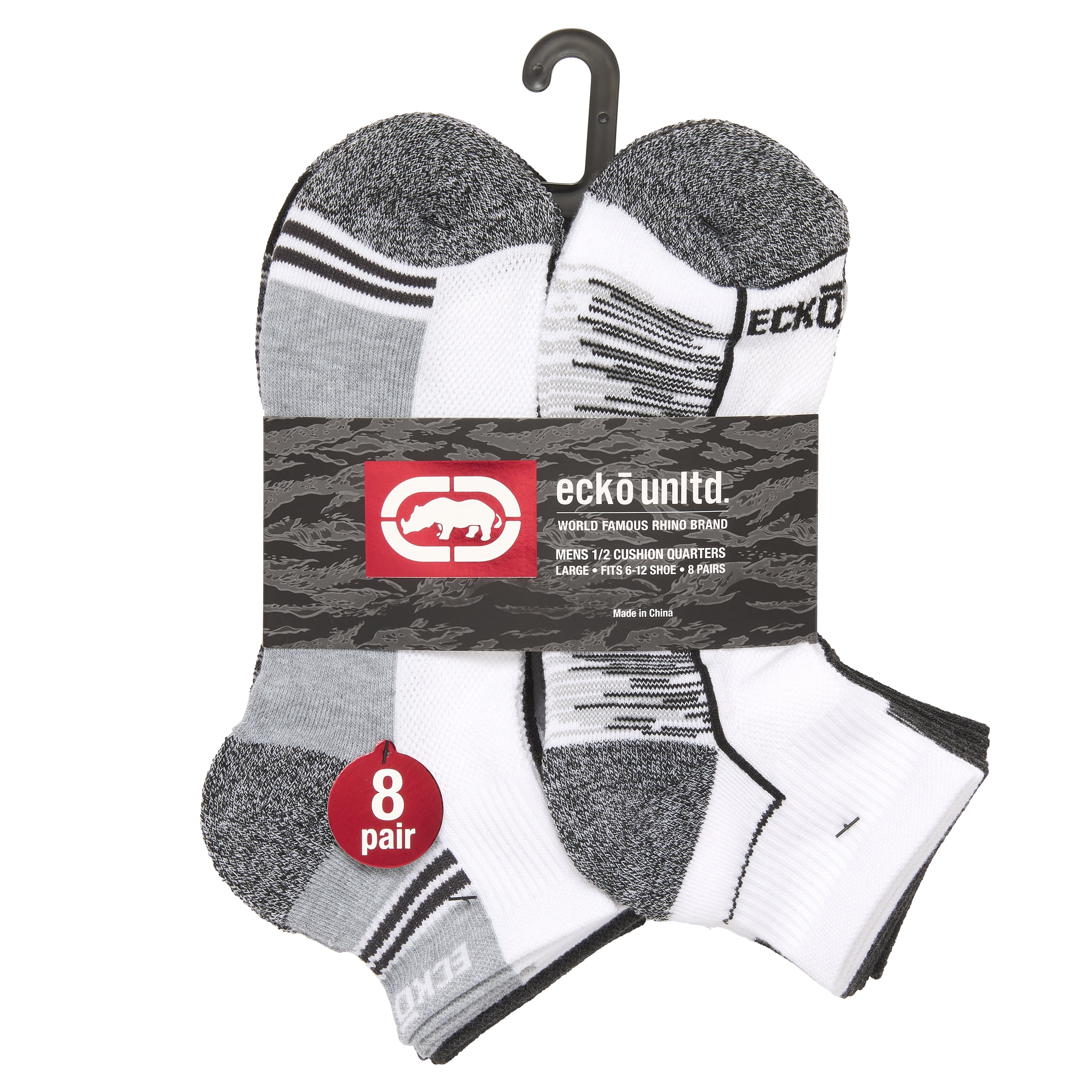 8-16 Pairs of Ecko Men's Half Cushion Quarter Athletic Socks 10-13 ...