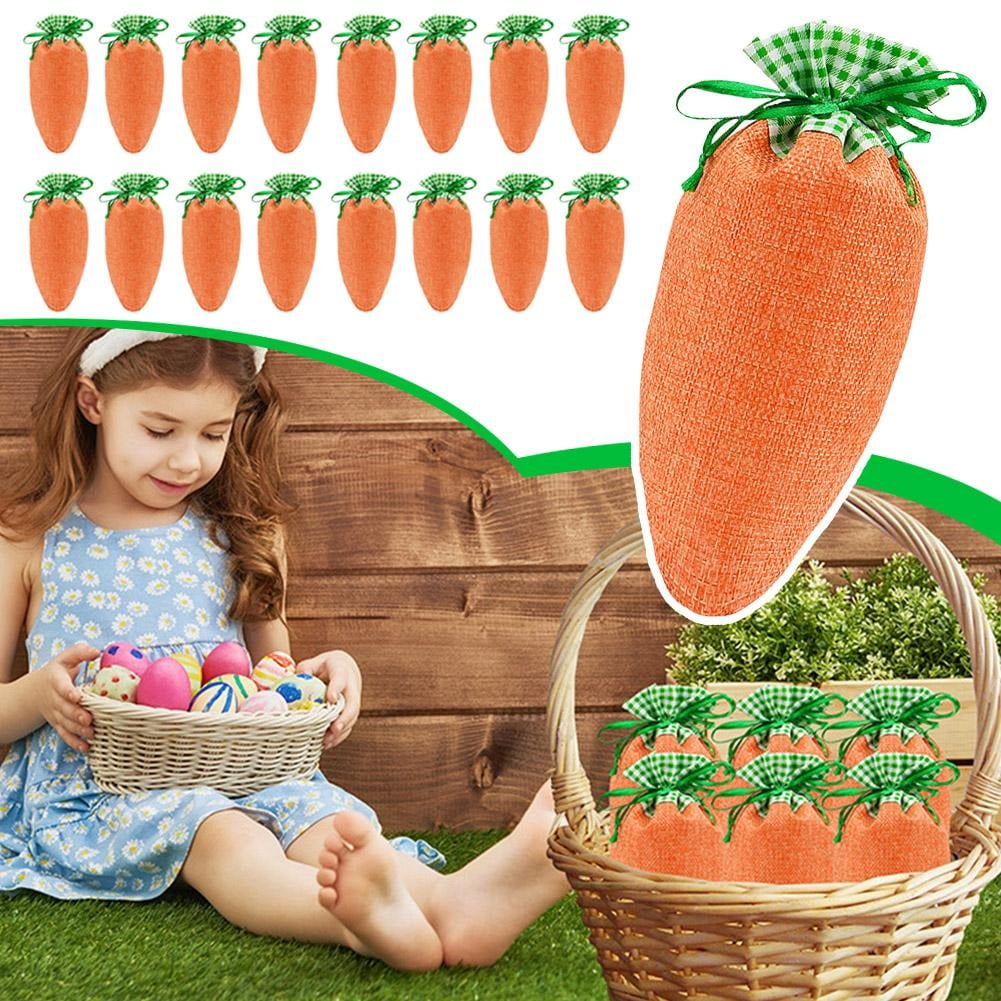 8/16 Pcs Easter Carrot Gift Bags Easter Fabric Drawstring Bag Carrot ...