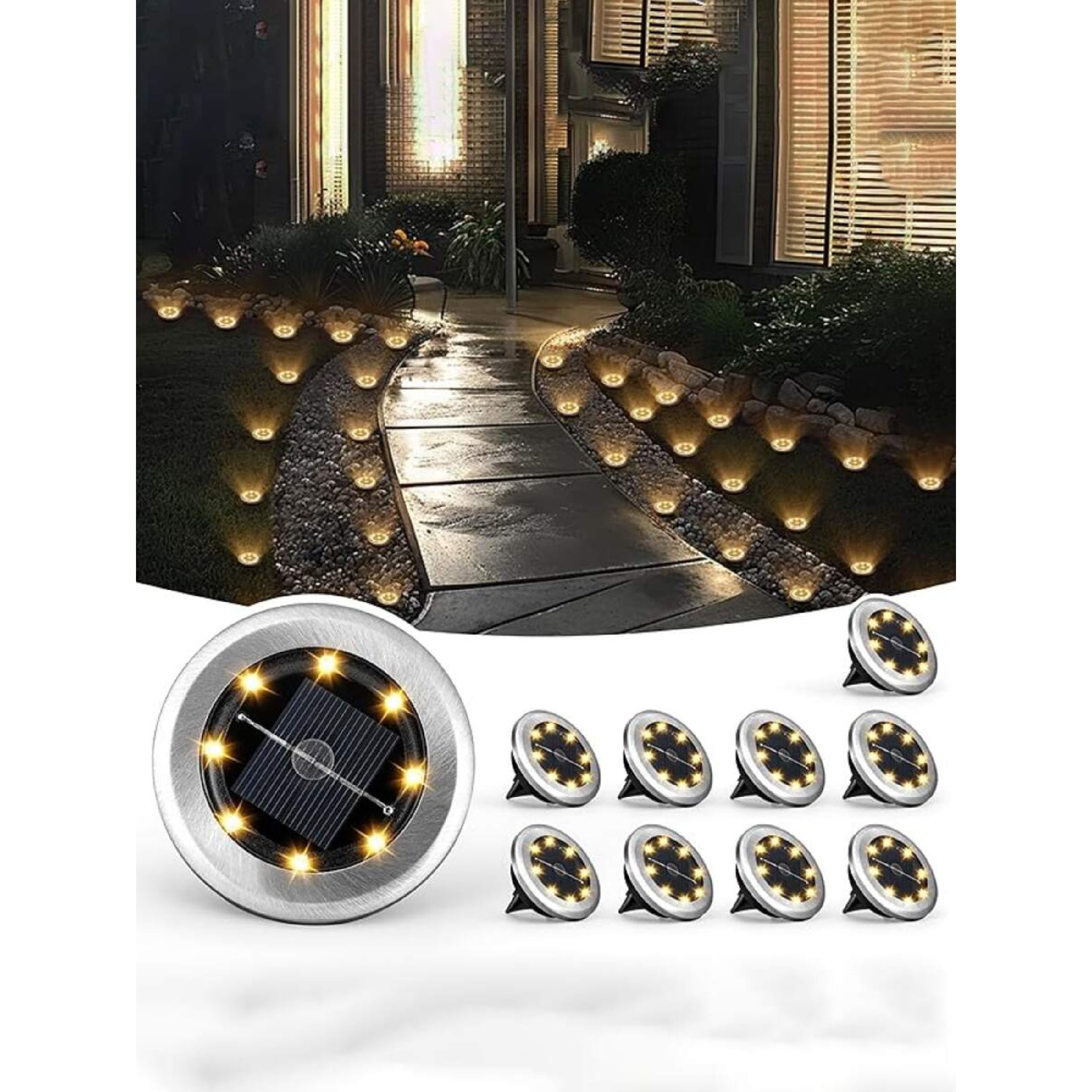 8/16-Piece Circular Solar Ground Lights - 8LED Ultra-Bright 400mAh ...