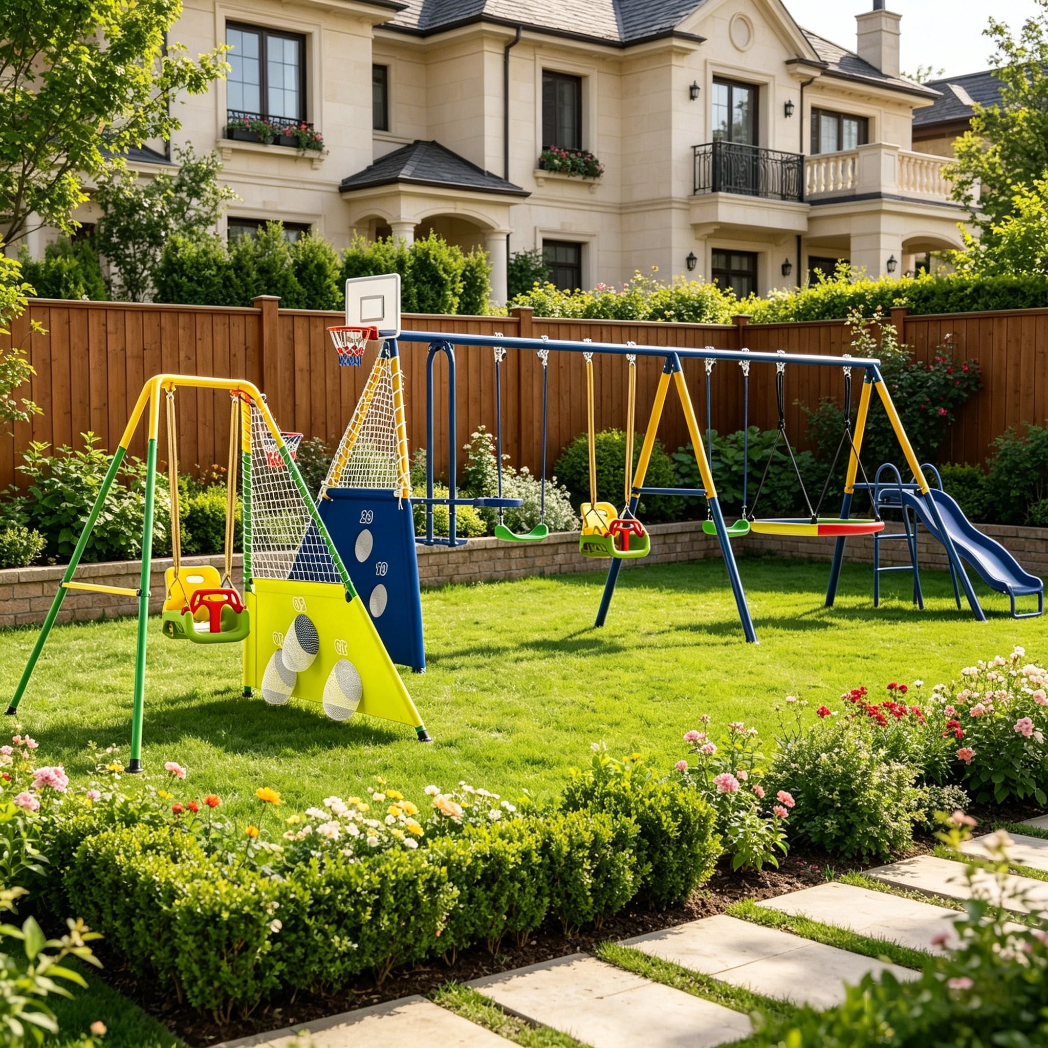 8 in 1Swing Sets +3-in-1Toddler Swing Sets for Backyard with Kids Slide ...