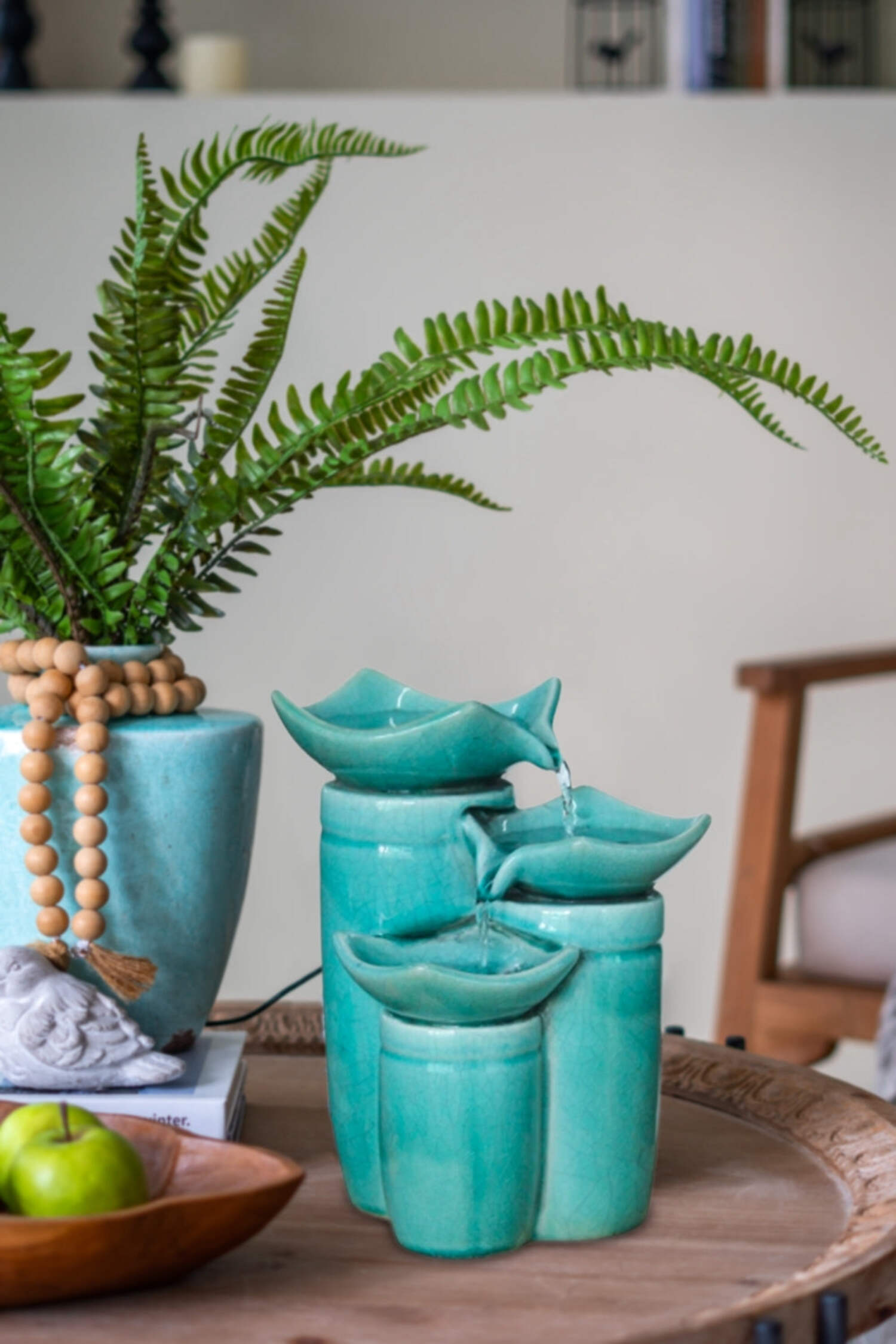 8.1X7.3X10.4" Decorative Blue Ceramic Water Fountain With 3 Tier Design ...