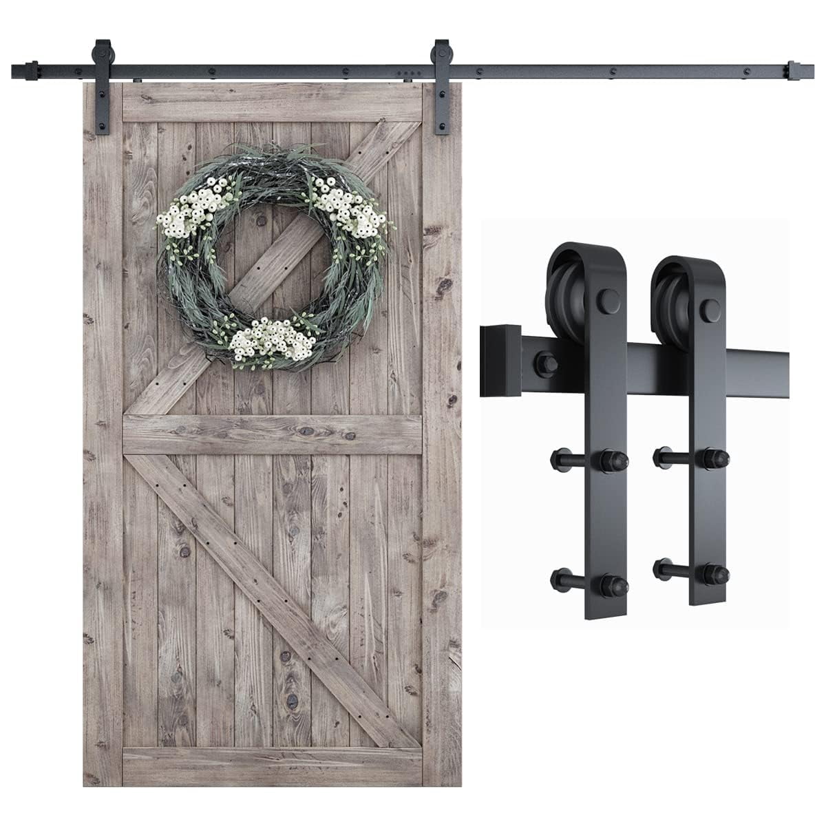 8.2 Feet Sliding Barn Door Hardware Kit, J Shape Hanger, Fits 48" Wide ...