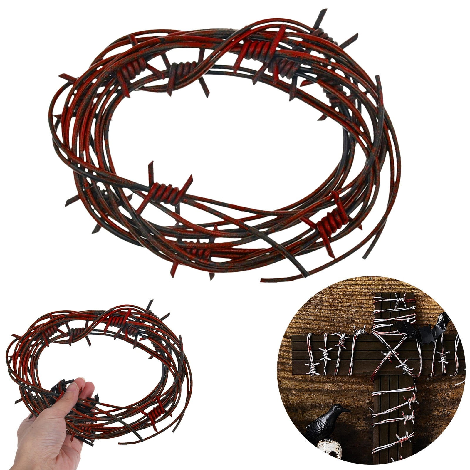 8.2 Ft Halloween Fake Rusty Barbed Wire, Plastic Faux Barb Wire for ...