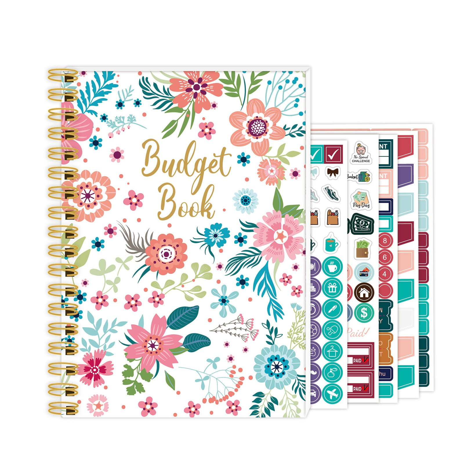 8.2 Inch Monthly Budget Planner – Floral Design with Stickers, Spiral ...