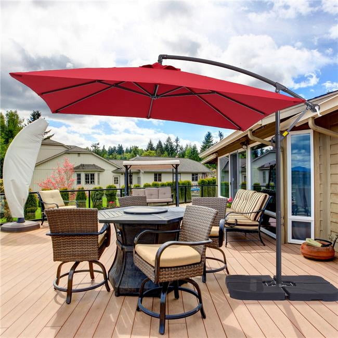 8.2 ft. x 8.2 ft. Square Offset Cantilever Patio Umbrella with a Base ...