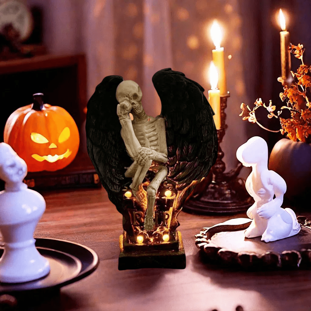 8.2"x2.9"x5.3" Gothic Winged Skeleton Resin Sculpture with led light ...