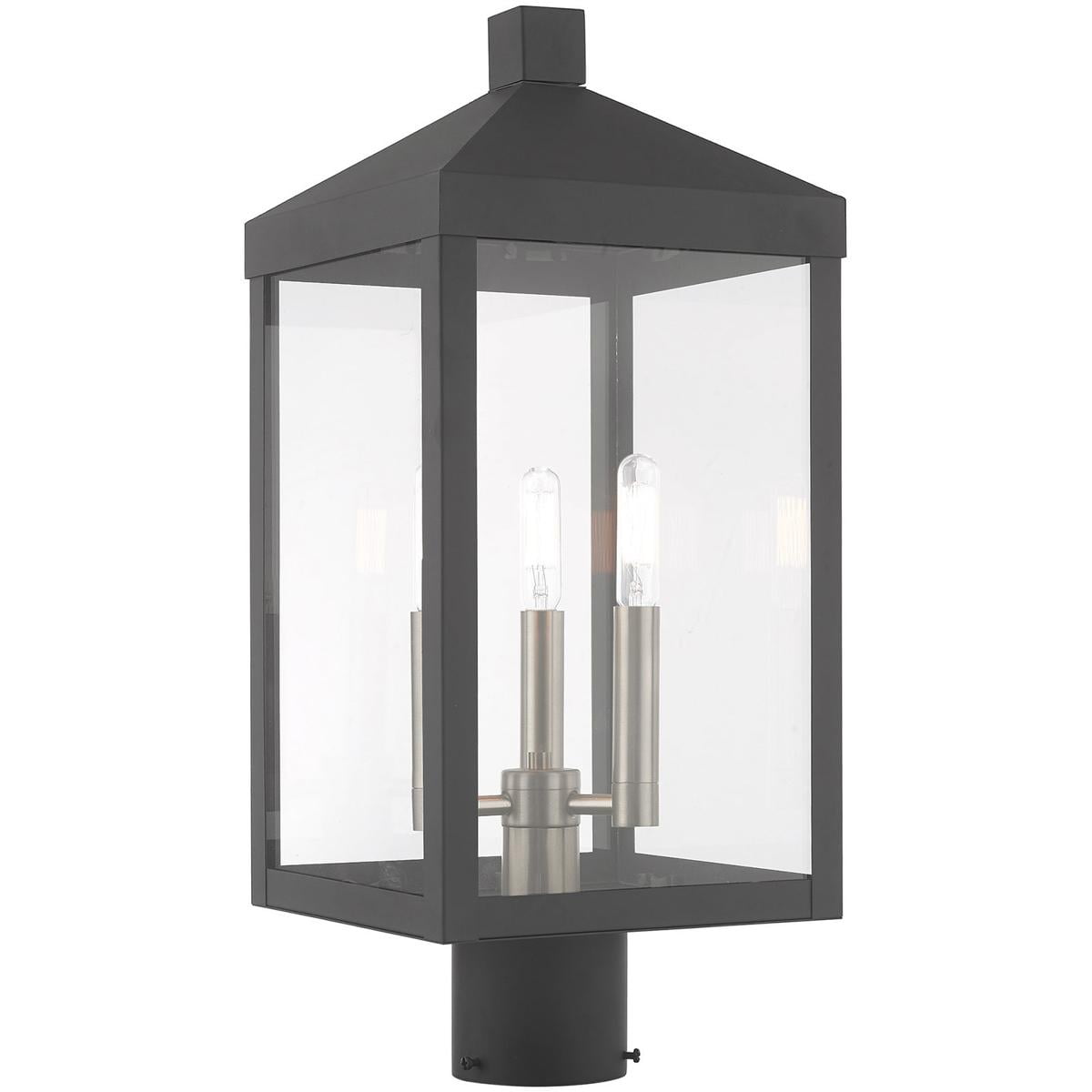8.25 inch 3 Light Scandinavian Gray Outdoor Post Top Lantern with Clear ...