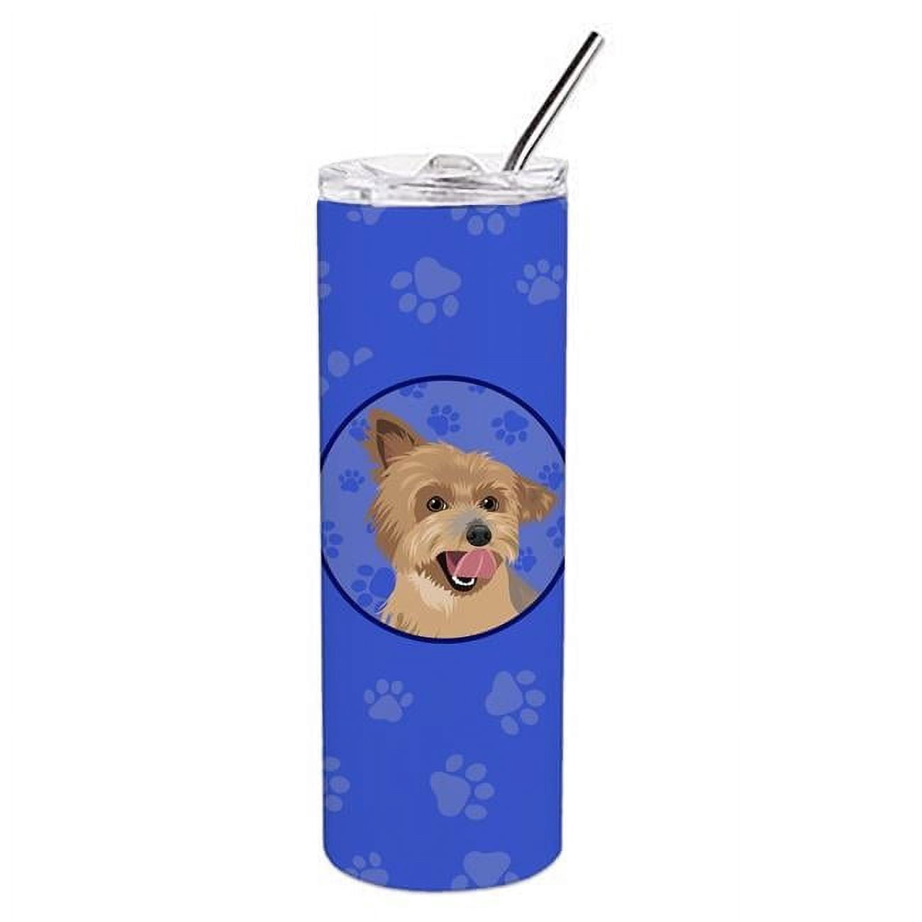 8.25 x 3 in. Unisex Yorkie Blue & Gold Stainless Steel 20 oz Skinny ...
