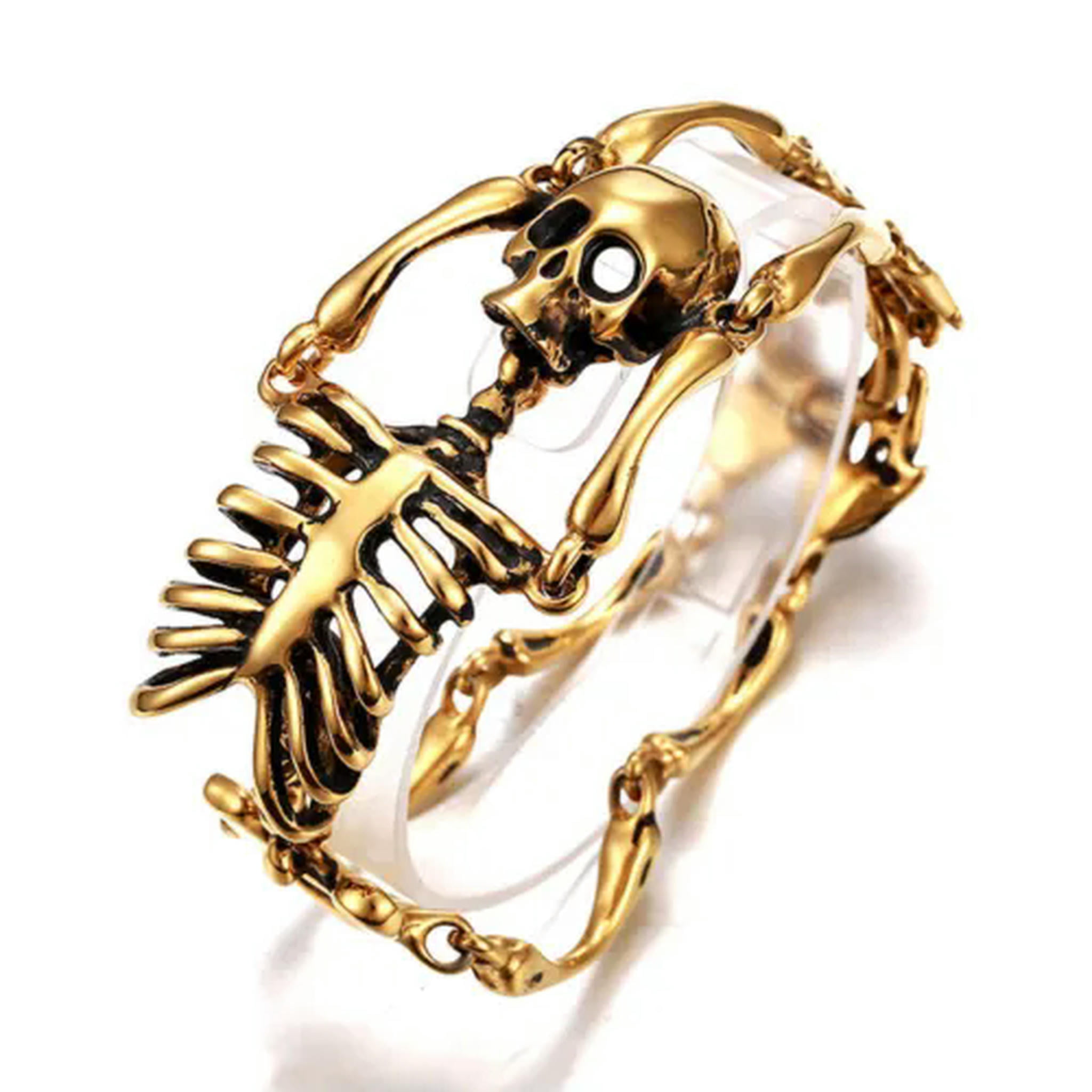 8.26" Hot Mens Vintage 316L Stainless Steel Skeleton Skull Bracelet Chain Bangle - Walmart.com