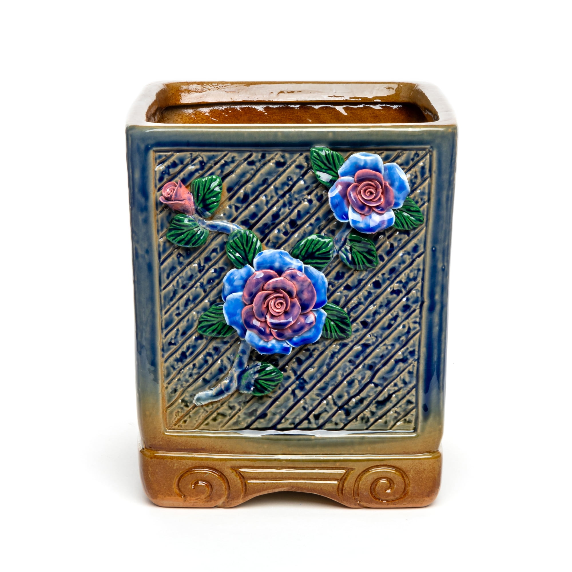 8.27" Medium Blue Square Ceramic Planter Pot with Drainage Hole and Mesh Pad - Walmart.com