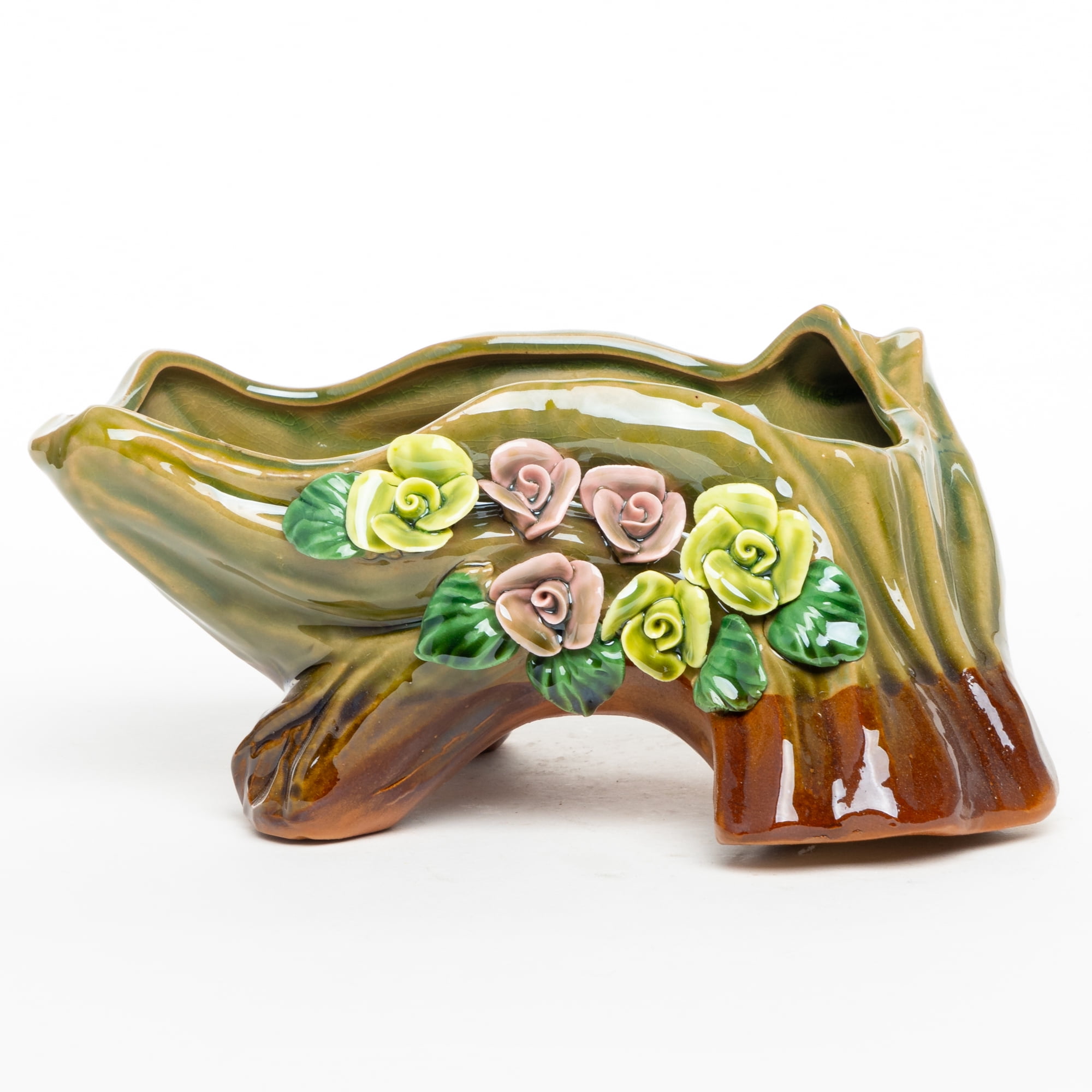 8.27" Small Green Novelty Footed Ceramic Planter Pot with Drainage Hole ...