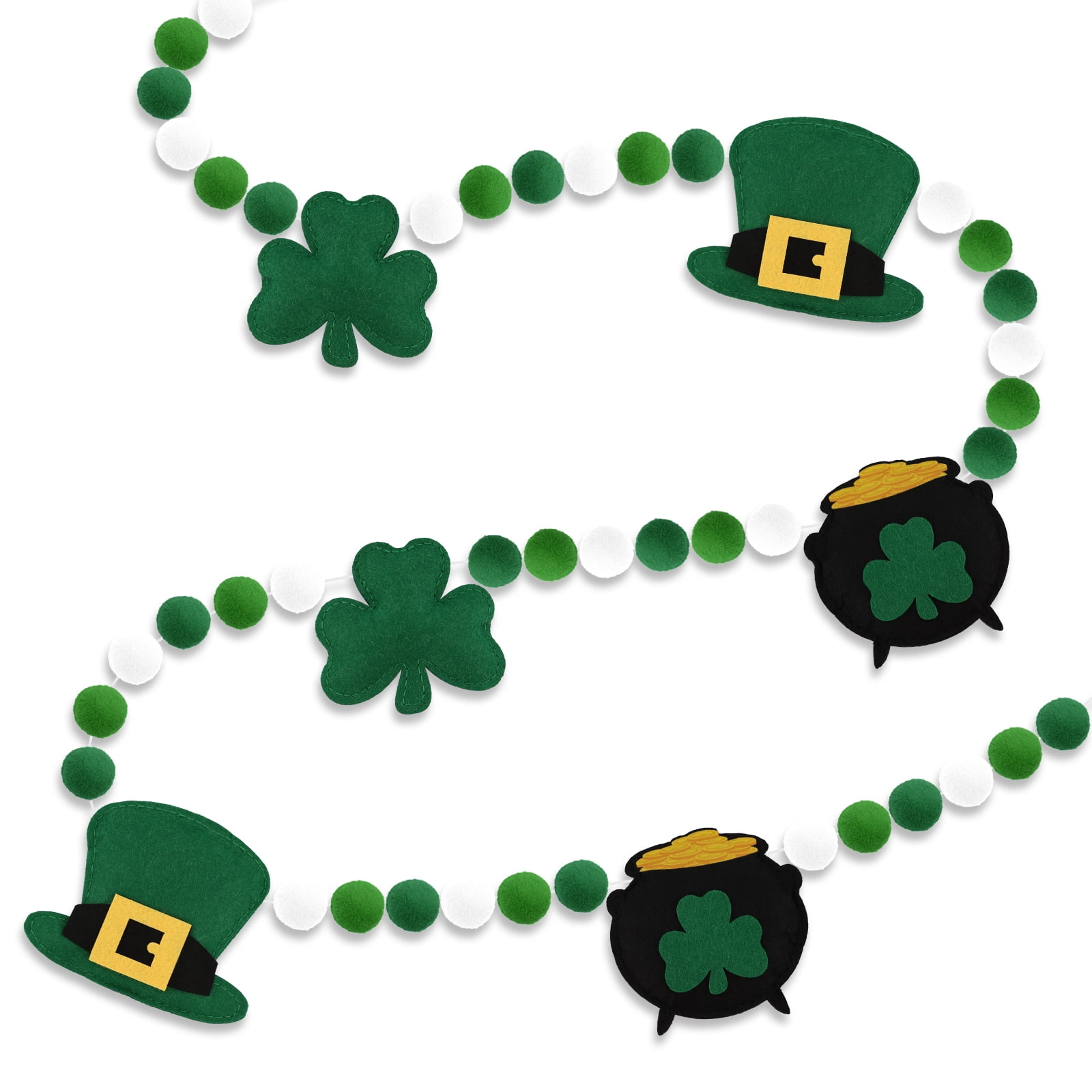 YIBAGA 8.2Ft St. Patrick's Day Garland Felt Pom Banner Shamrock Green ...