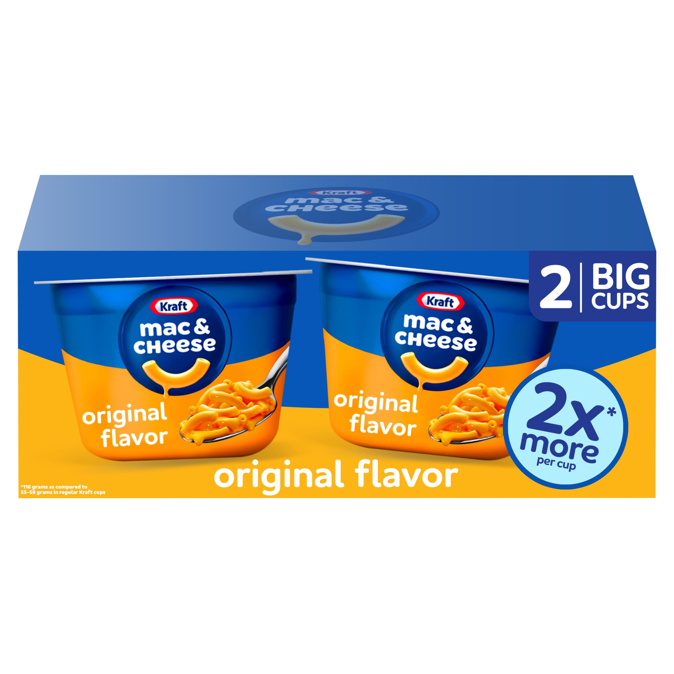 Kraft Original Mac & Cheese Dinner Big Cup, 2 Ct Pack, 4.1 oz Cups ...