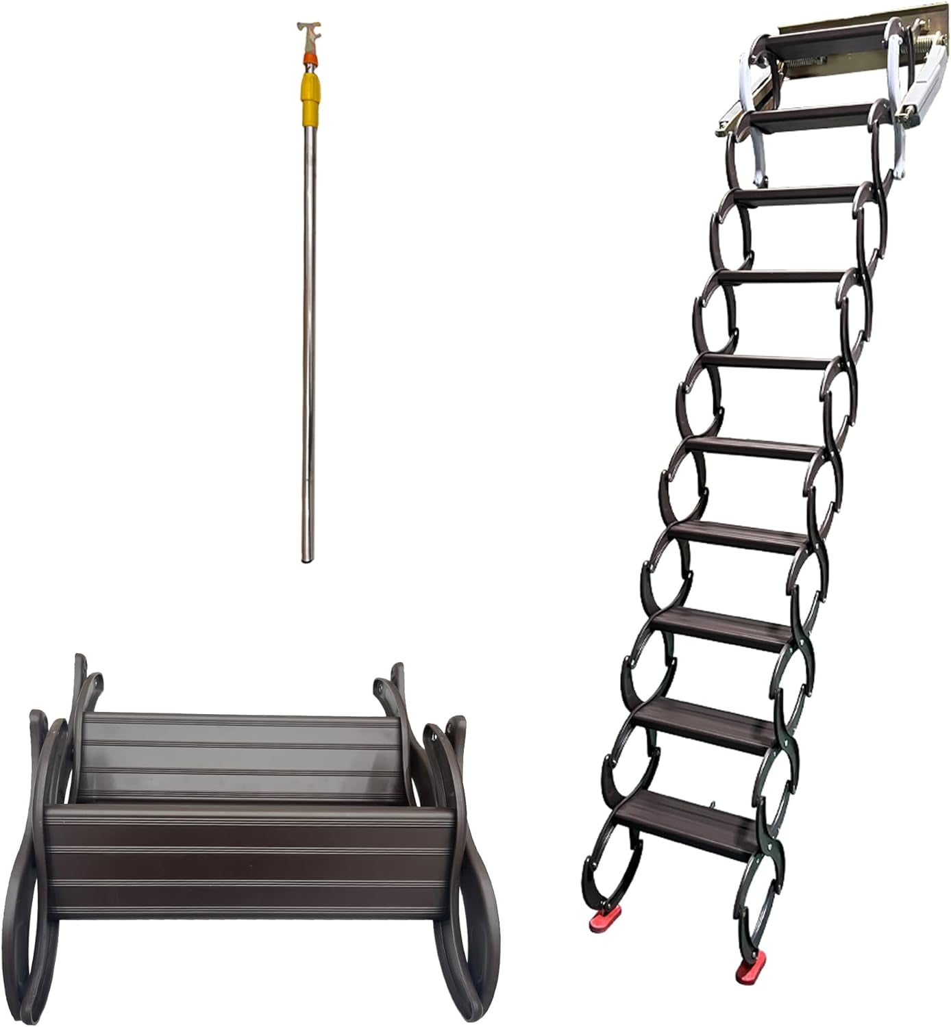 8.2ft 10 Steps Chocolate Wall Mounted Loft Narrow Wall Ladder Wall ...