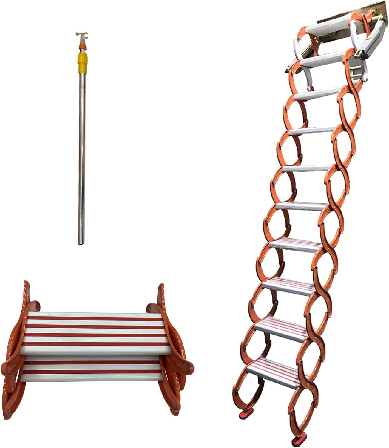 8.2ft 10 Steps Orange Wall Mounted Loft Narrow Wall Ladder Wall Mounted ...