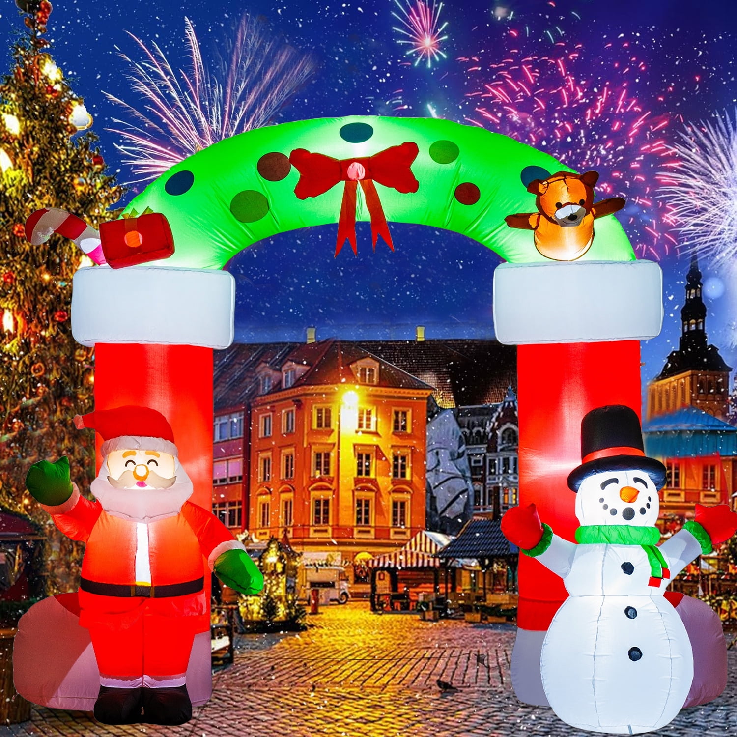 8.2ft Christmas Inflatable Outdoor Decoration Santa Claus and Snowman ...
