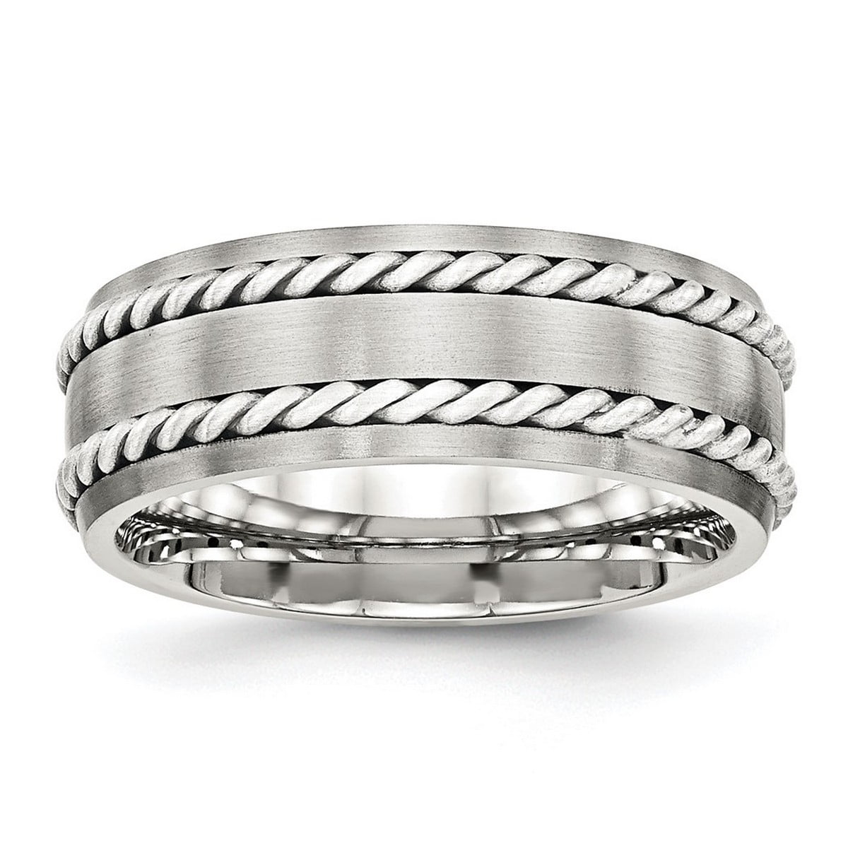8.2mm Stainless Steel Brushed With Silver Double Twist Inlay Ring Size ...