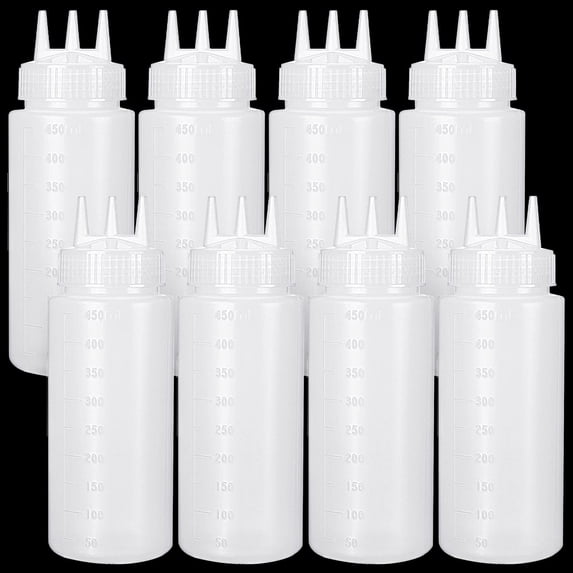 8 3 Hole Squeeze Bottles 16 Oz Plastic Condiment Salad Dressing ...