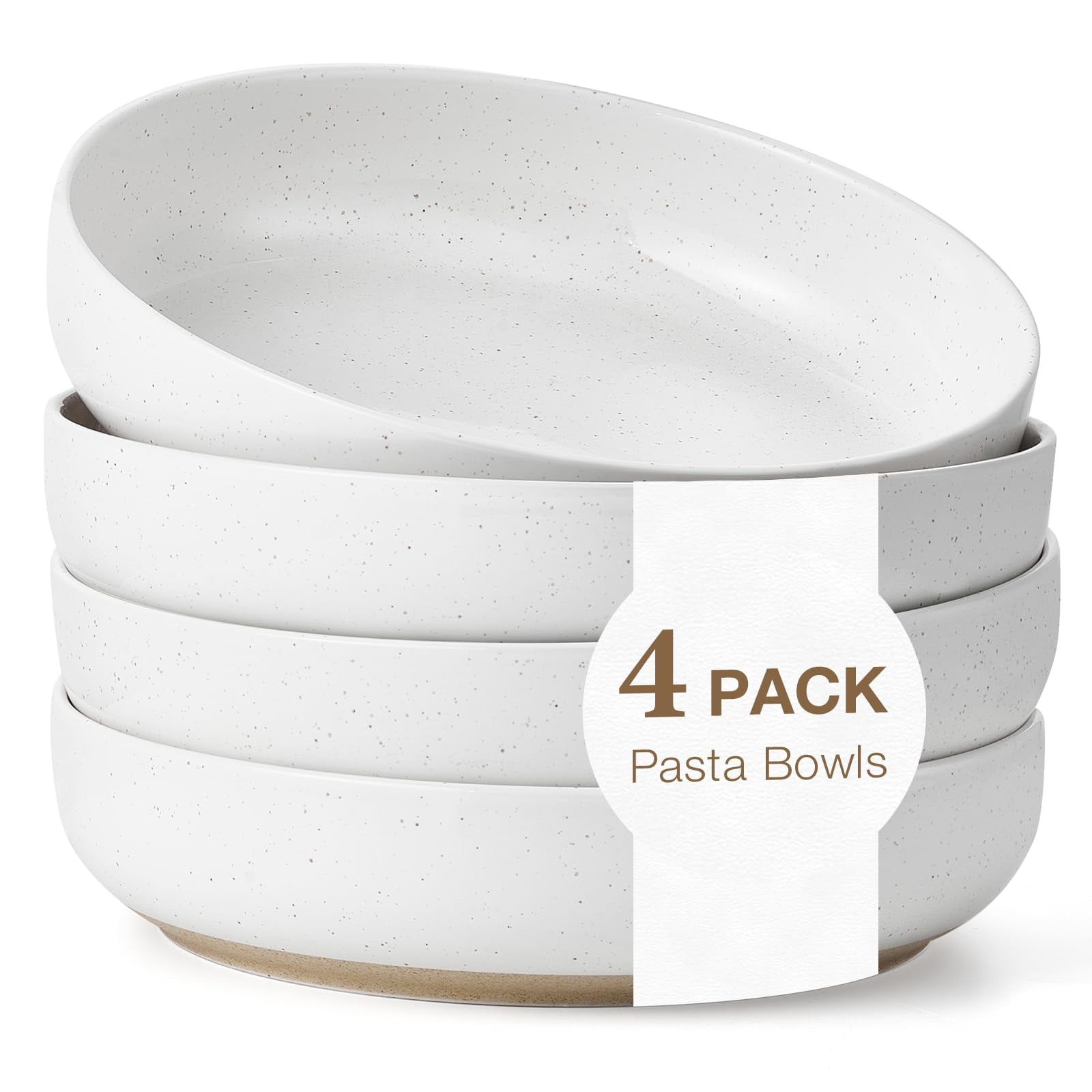 8.3 Inch Ceramic Pasta Bowls Set of 4, 34 oz Wide Shallow Salad Serving ...