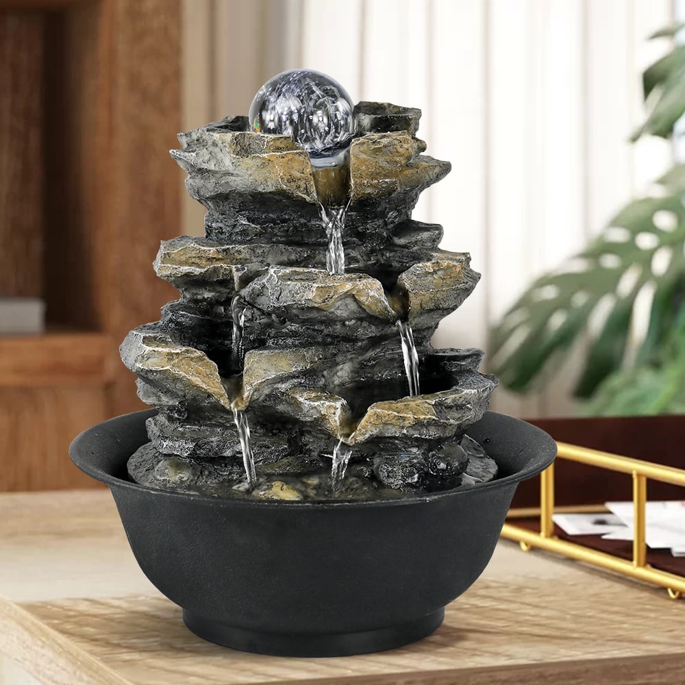 8.3-inch High 4-Tier Cascading Rock Falls Tabletop Water Fountain with ...