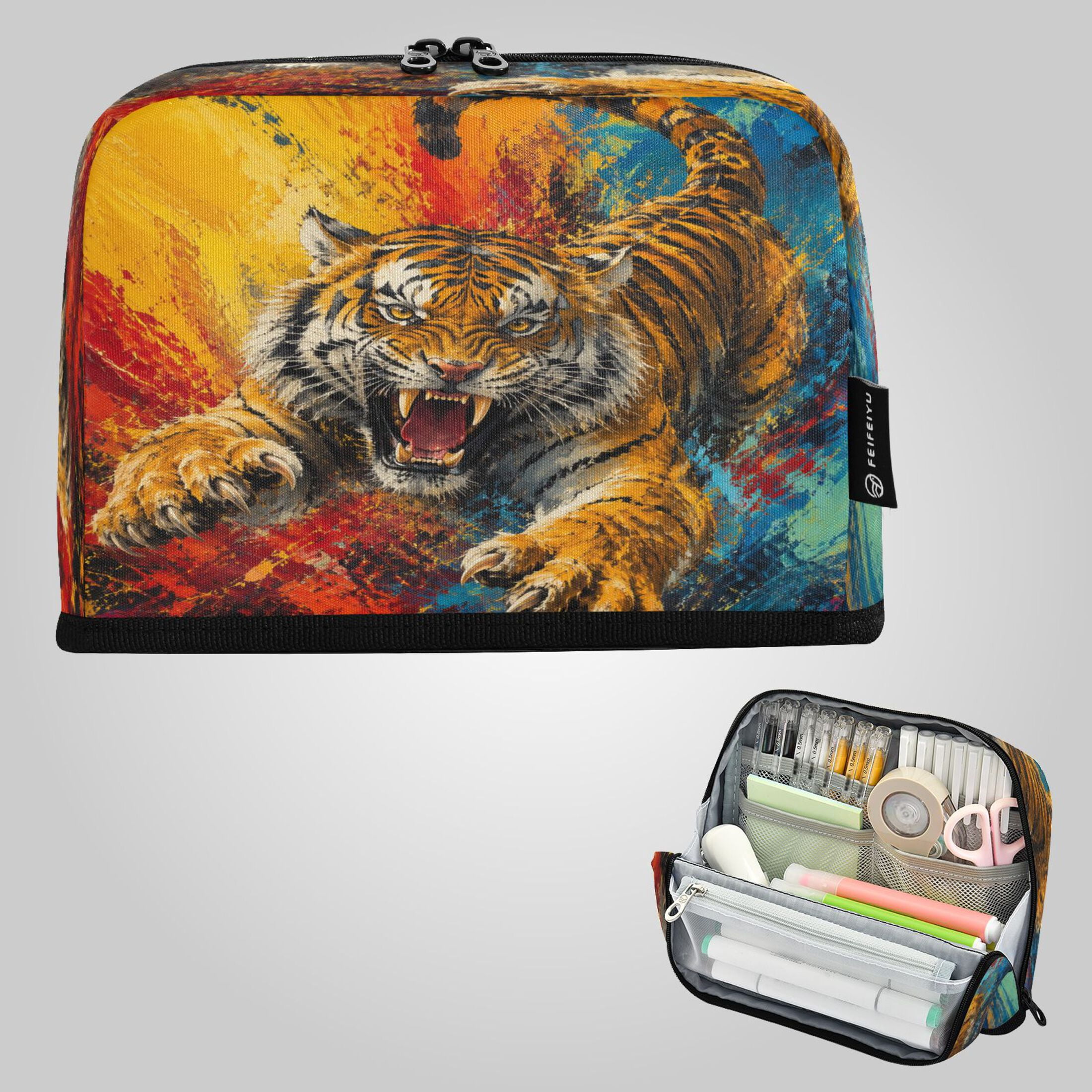 8.3"x5.9" Large-Capacity Multi-Pocket Vertical Pencil Case Abstract ...