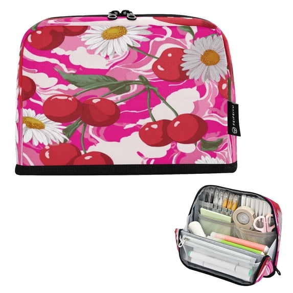 8.3"x5.9" Large-Capacity Multi-Pocket Vertical Pencil Case Cherries and ...