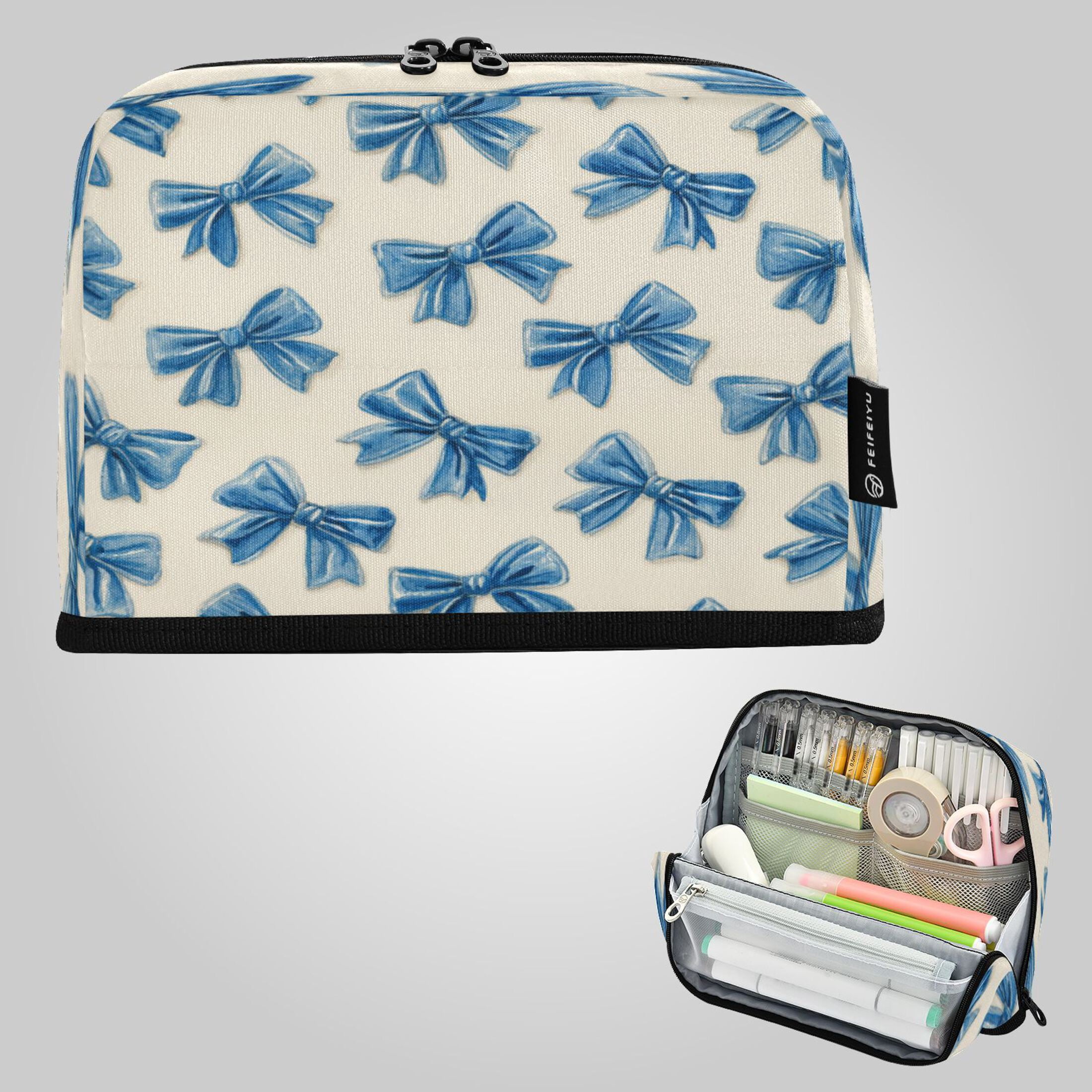 8.3"x5.9" Large-Capacity Multi-Pocket Vertical Pencil Case Classic Blue ...