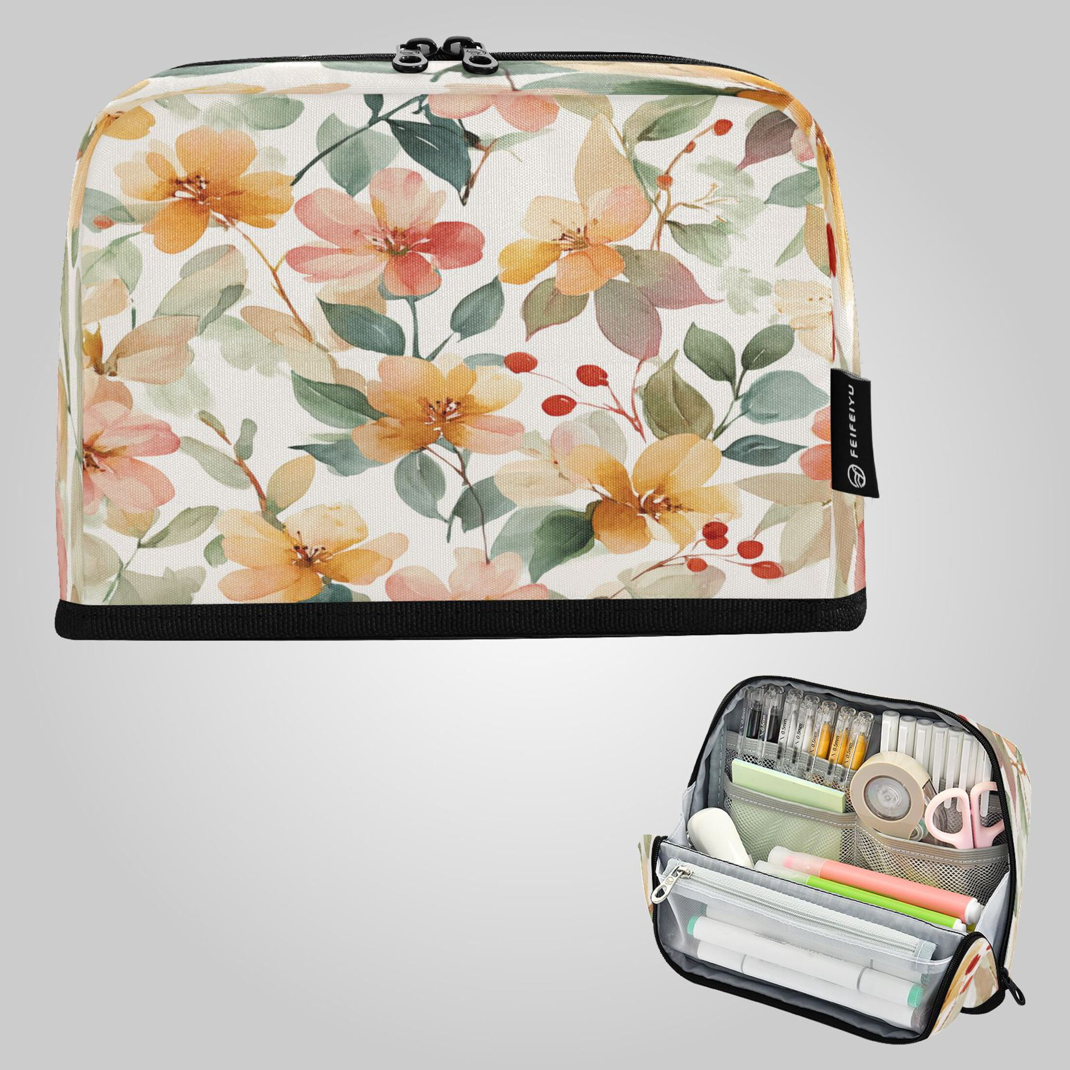 8.3"x5.9" Large-Capacity Multi-Pocket Vertical Pencil Case Cozy Autumn ...