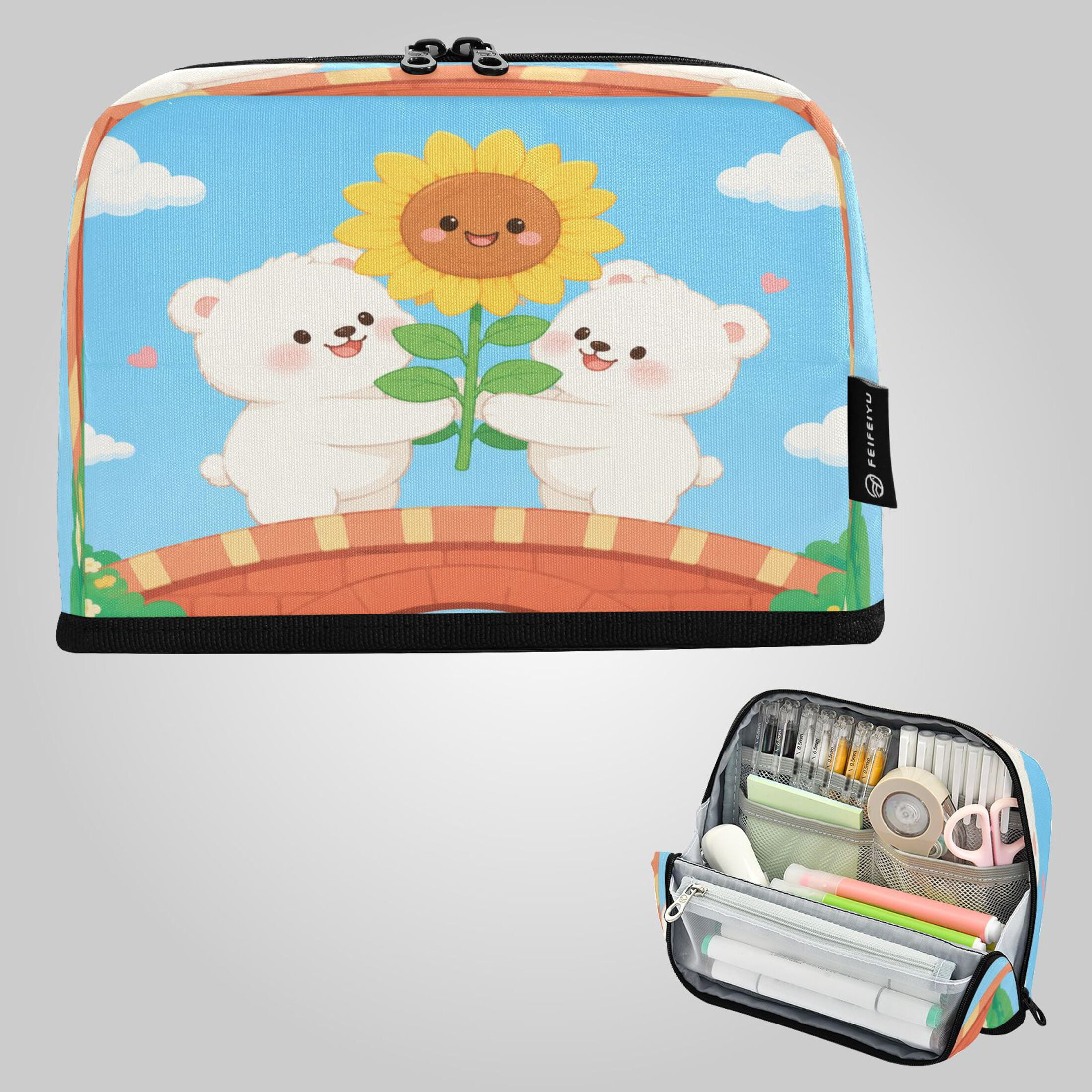 8.3"x5.9" Large-Capacity Multi-Pocket Vertical Pencil Case Cute Bears ...